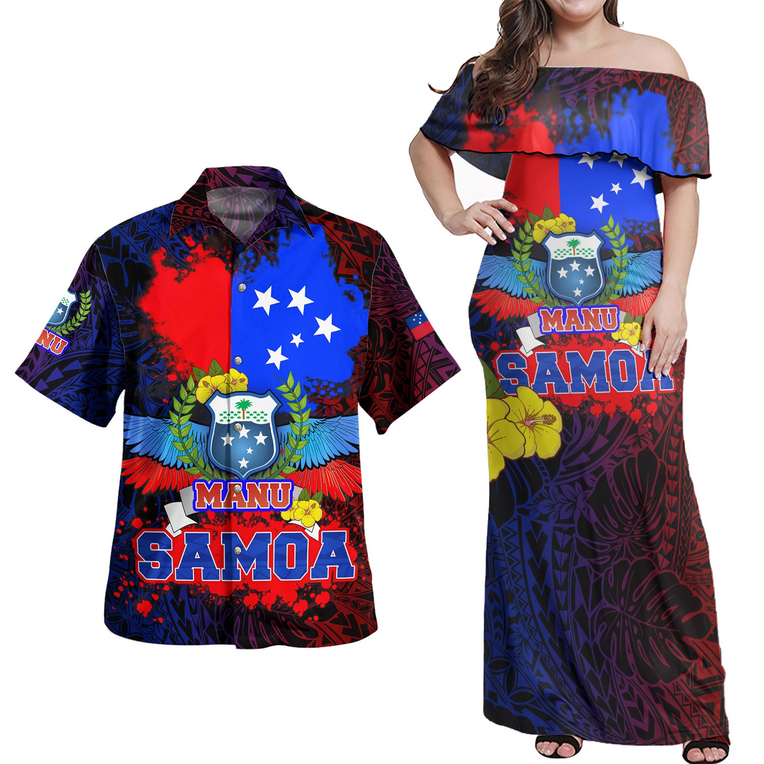 Samoa Combo Off Shoulder Long Dress And Shirt Manu Wings Color Flag ...