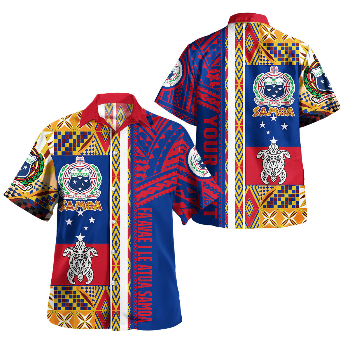 Samoa Polynesian Short Sleeve Shirt - Custom Samoa Coat Of Arms With ...