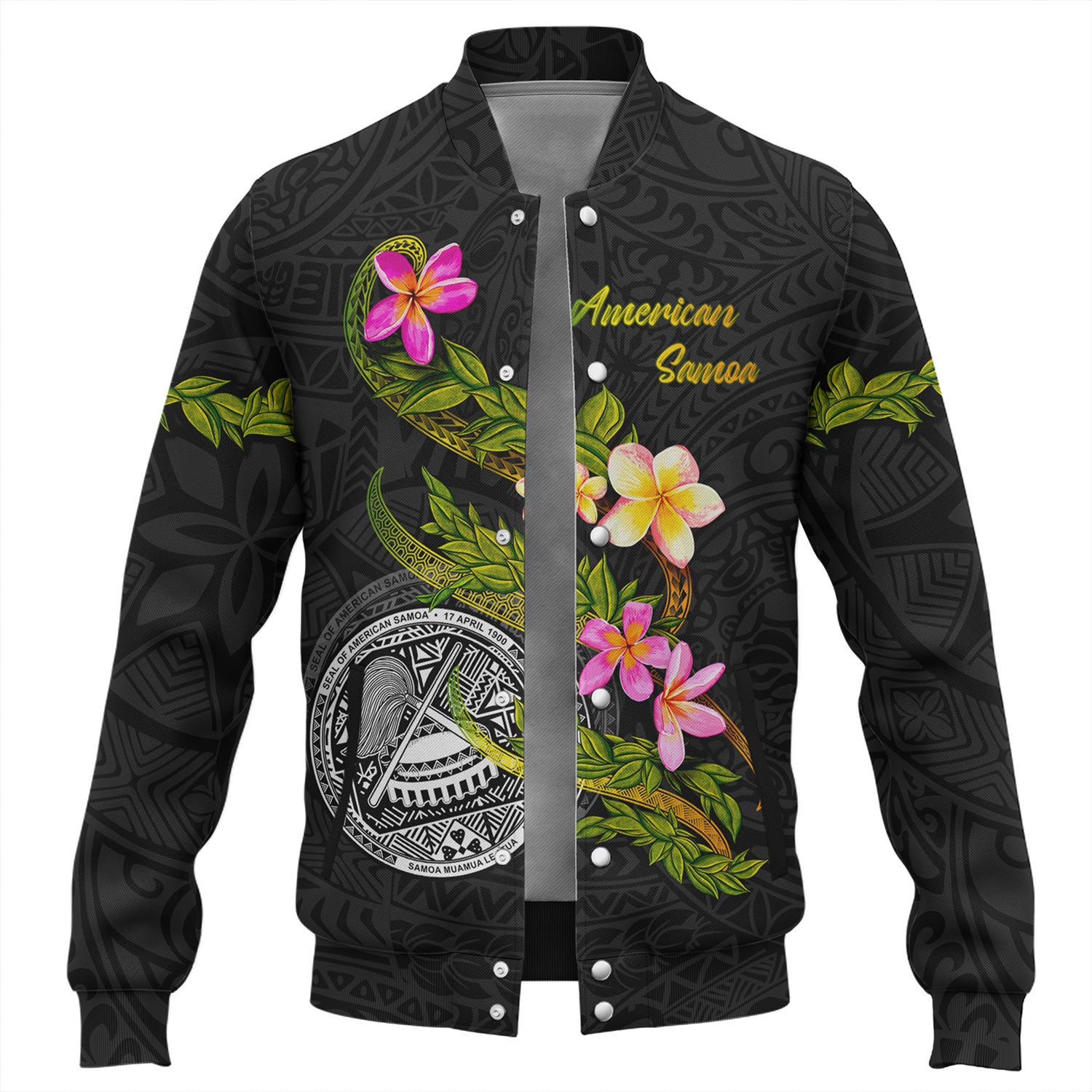 American Samoa Baseball Jacket Custom Plumeria Tribal | Polynesian.co