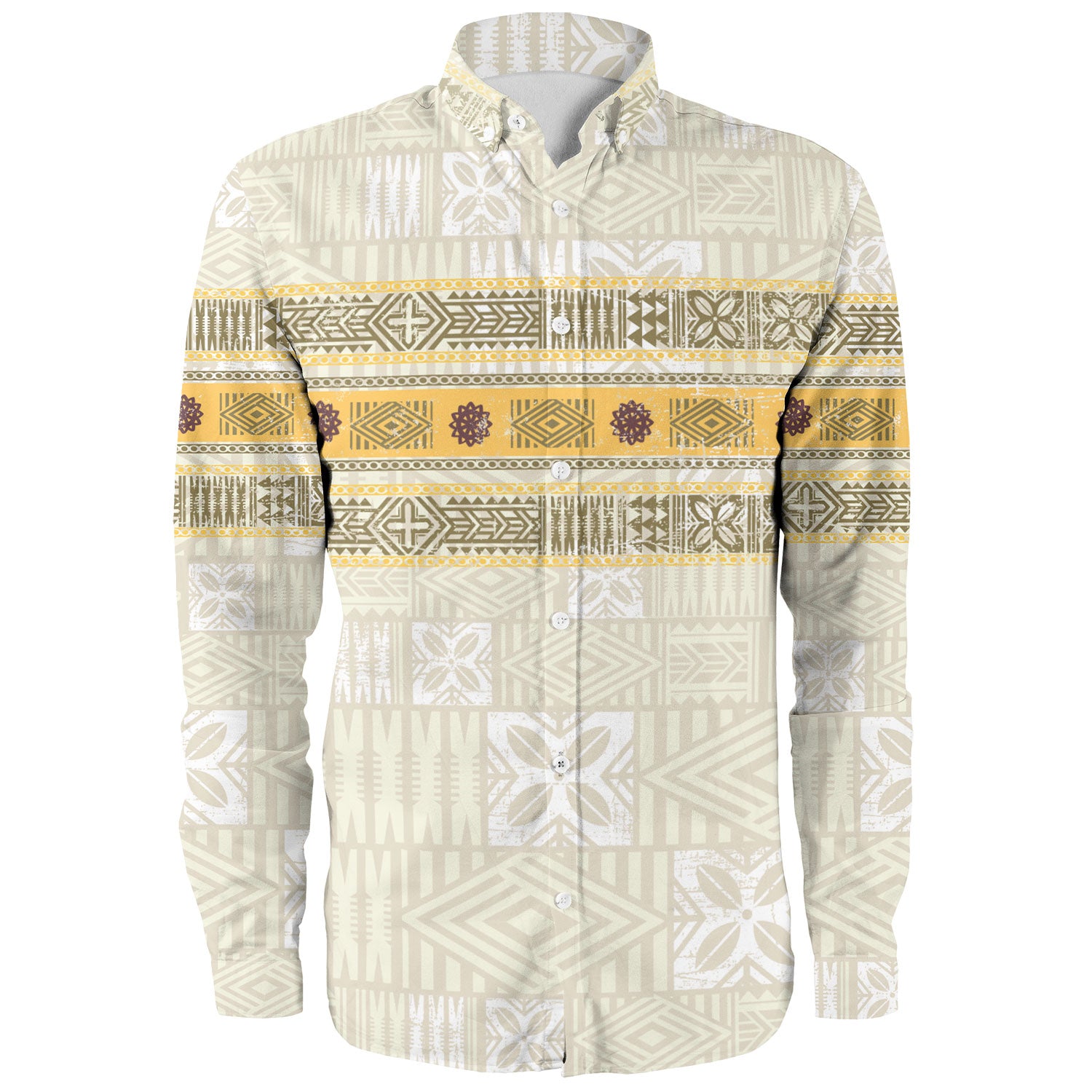 Fiji Long Sleeve Shirt Fijian Masi Tapa Design | Polynesian.co