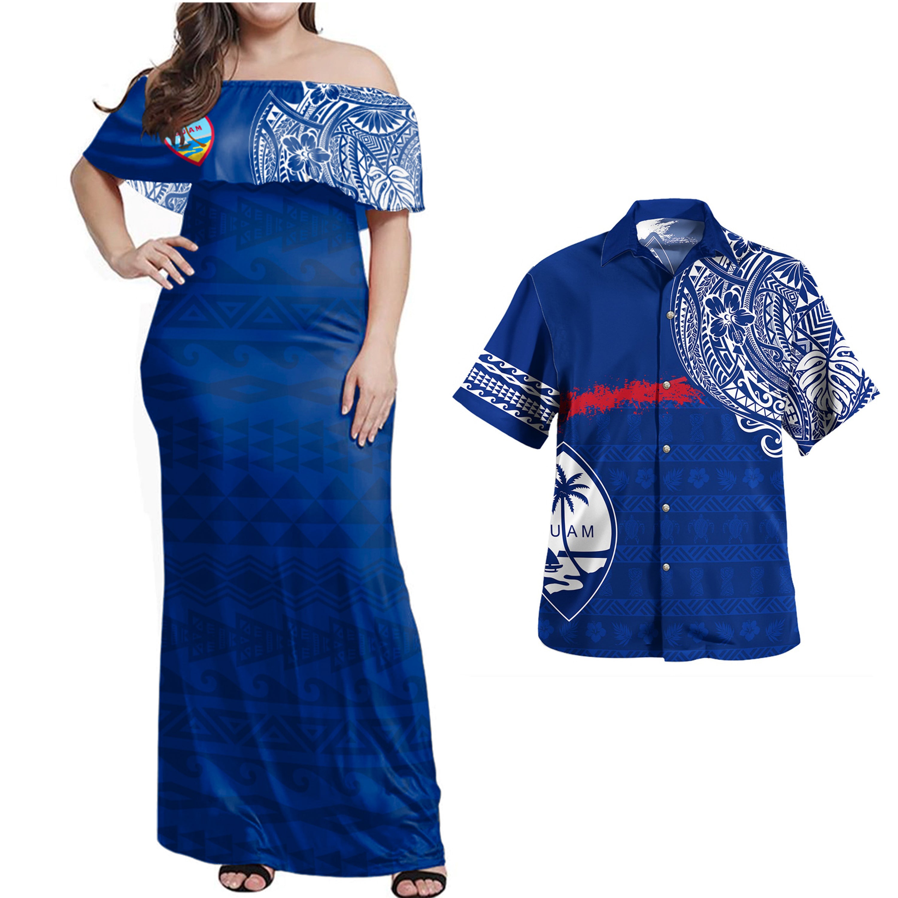 Guam Combo Dress And Shirt Polynesian Flag With Coat Of Arms ...