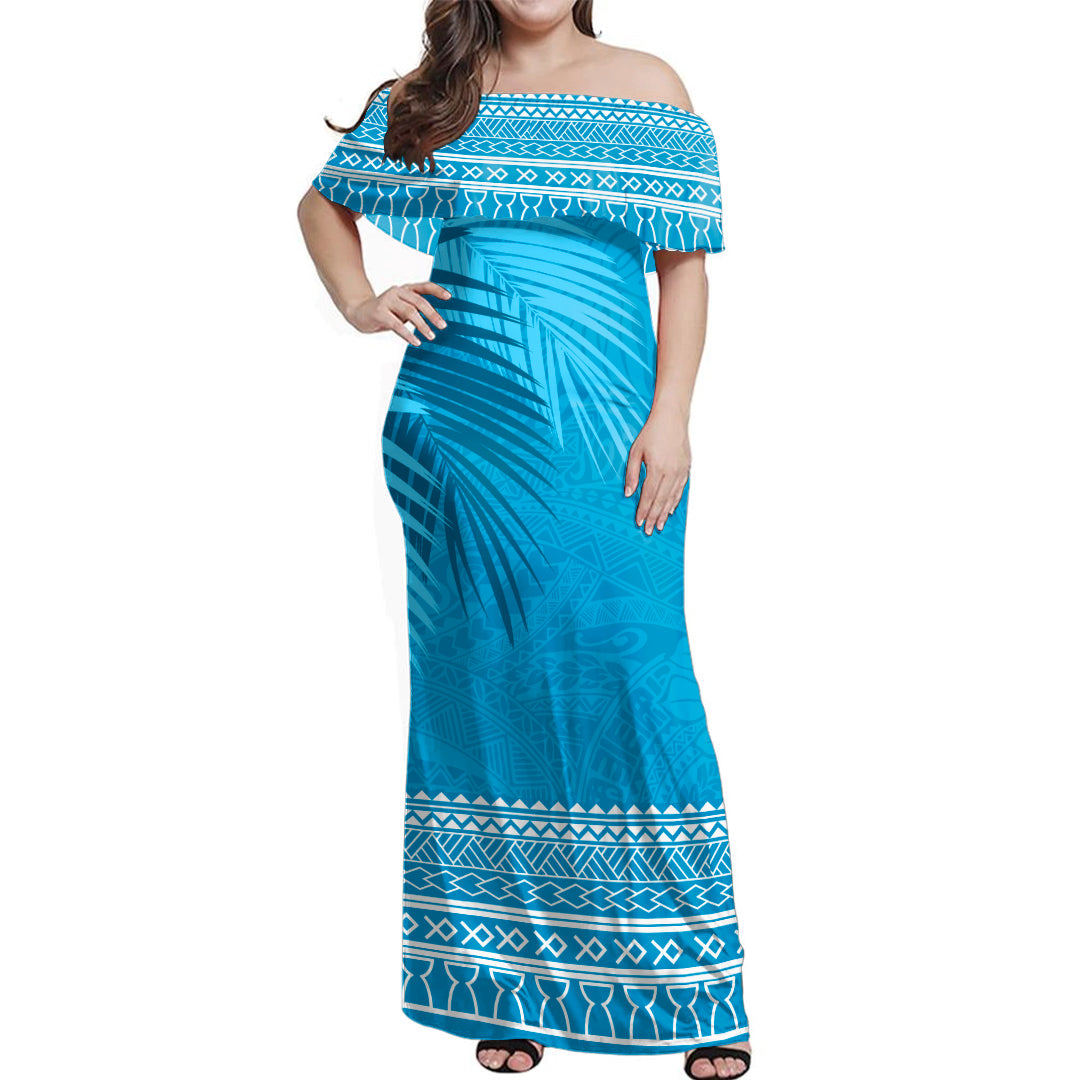 Guam Woman Off Shoulder Long Dress Micronesian Fabric Leaves ...