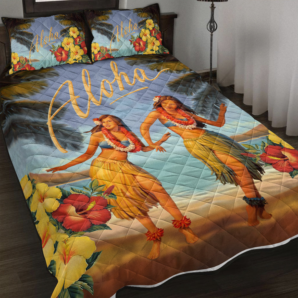 Hawaii Quilt Bed Set Aloha Hula Dance Hibiscus | Polynesian.co