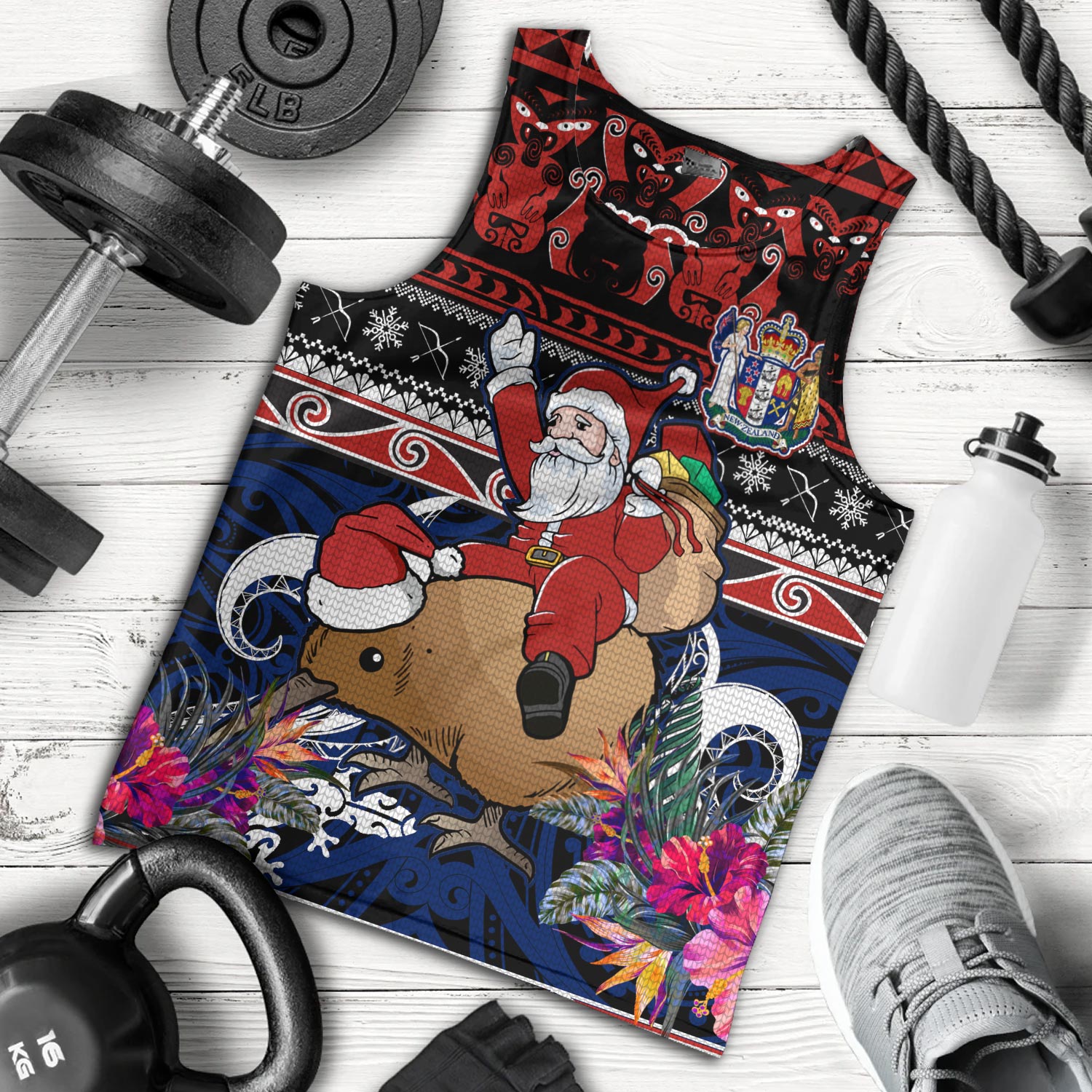 New Zealand Tank Top Santa Riding Kiwi Bird Meri Kirihimete Ugly ...