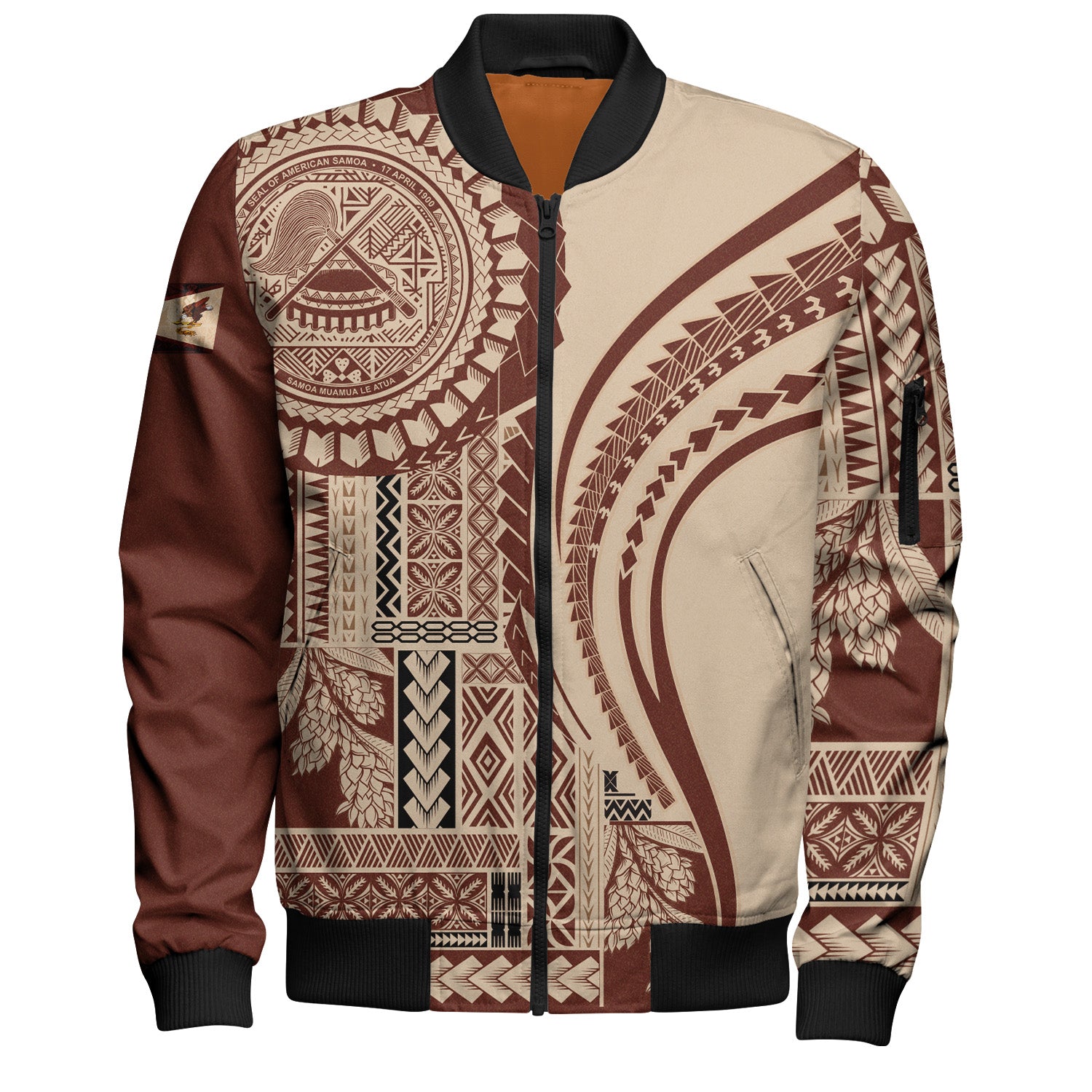 American Samoa Bomber Jacket Seal Samoan Siapo Brown Design | Polynesian.co