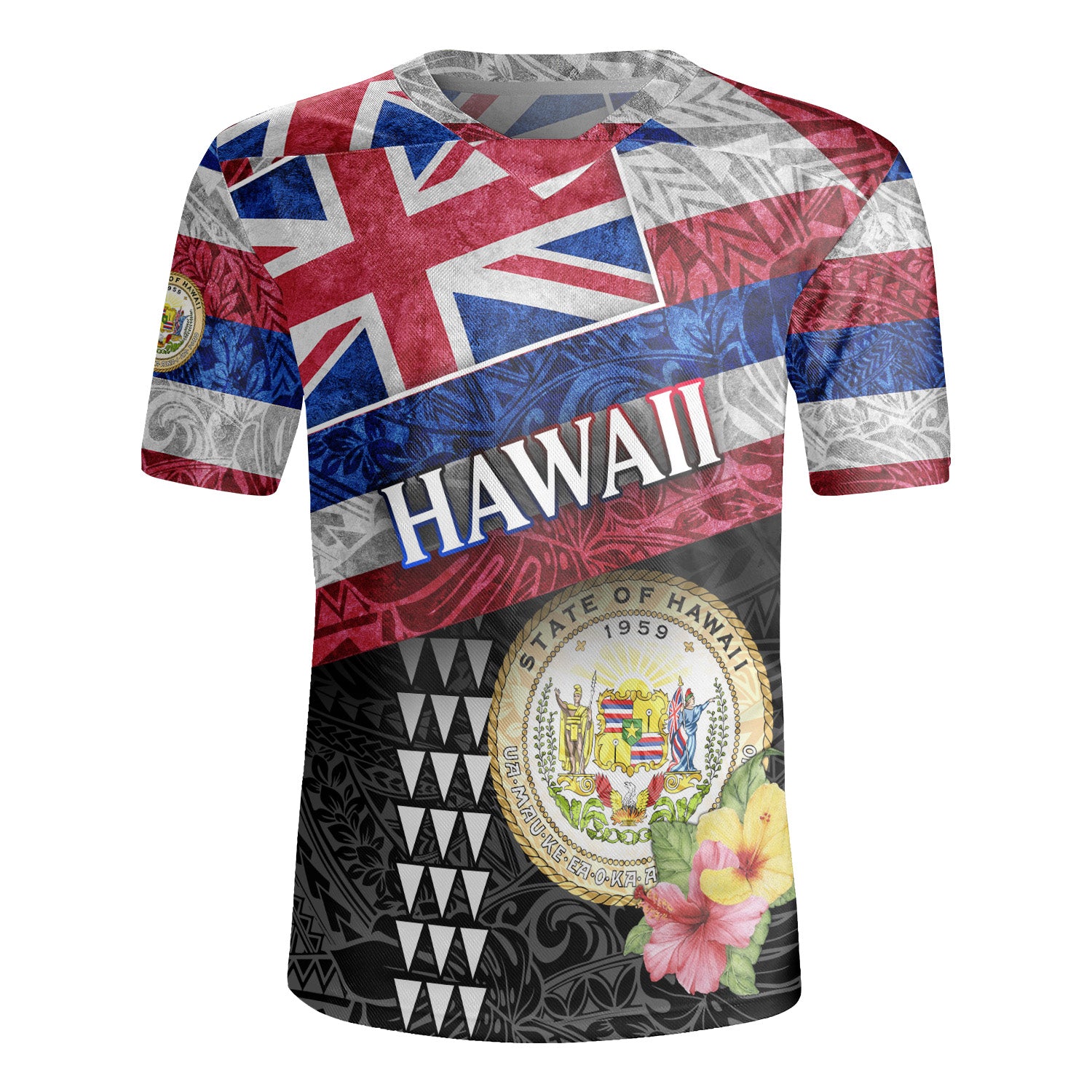 Hawaii Rugby Jersey Hawaiian Flag Polynesian Tribal Hibiscus Style ...