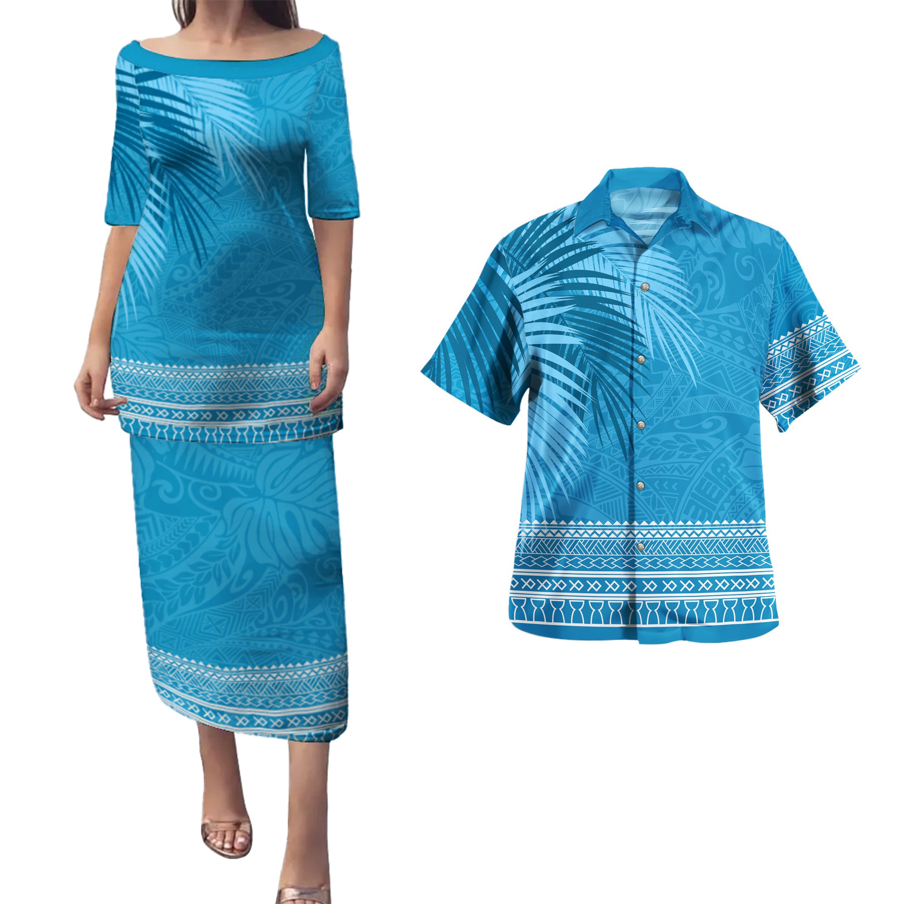 Guam Combo Puletasi And Shirt Micronesian Fabric Leaves | Polynesian.co