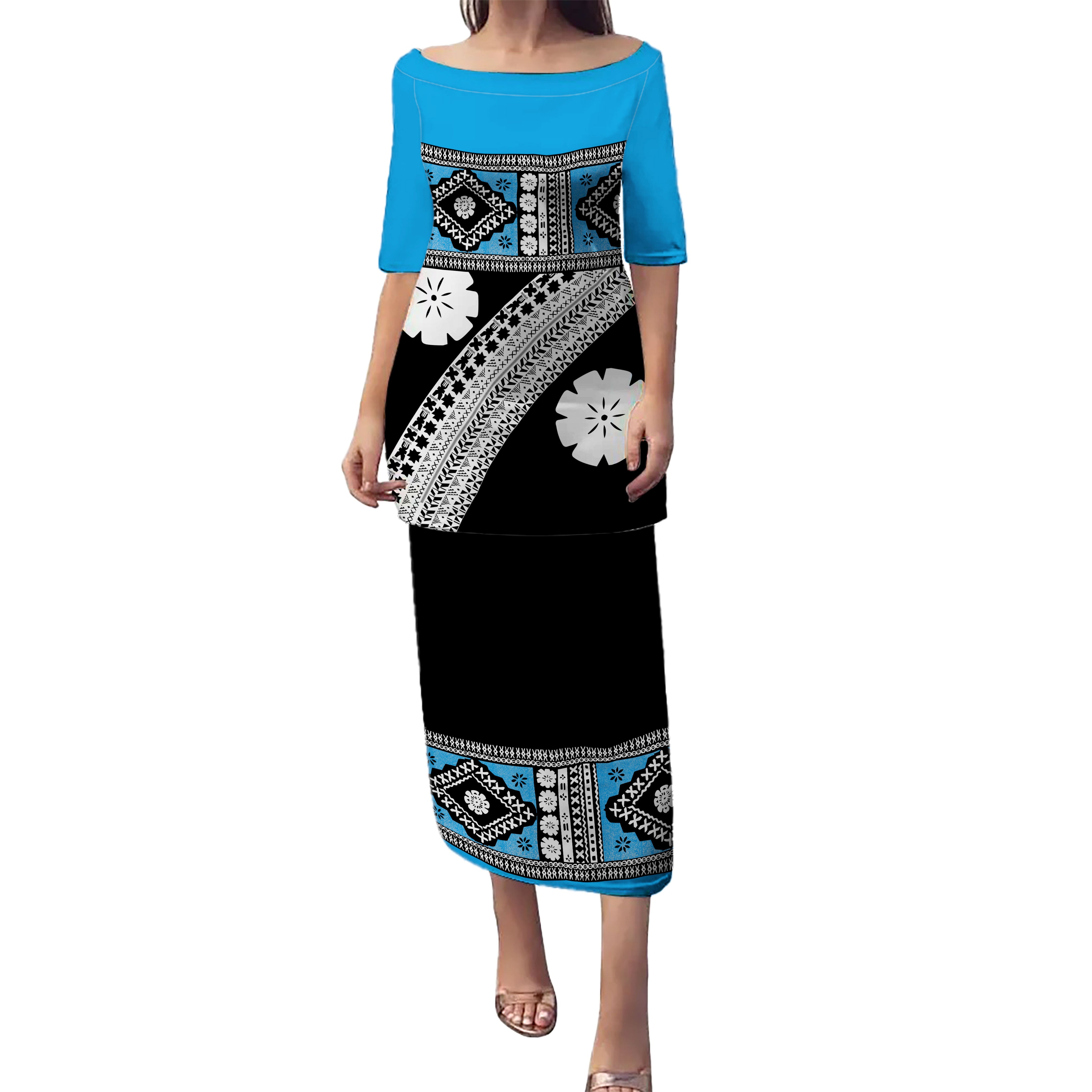 Fiji Puletasi Traditional Design Tapa Clothes | Polynesian.co
