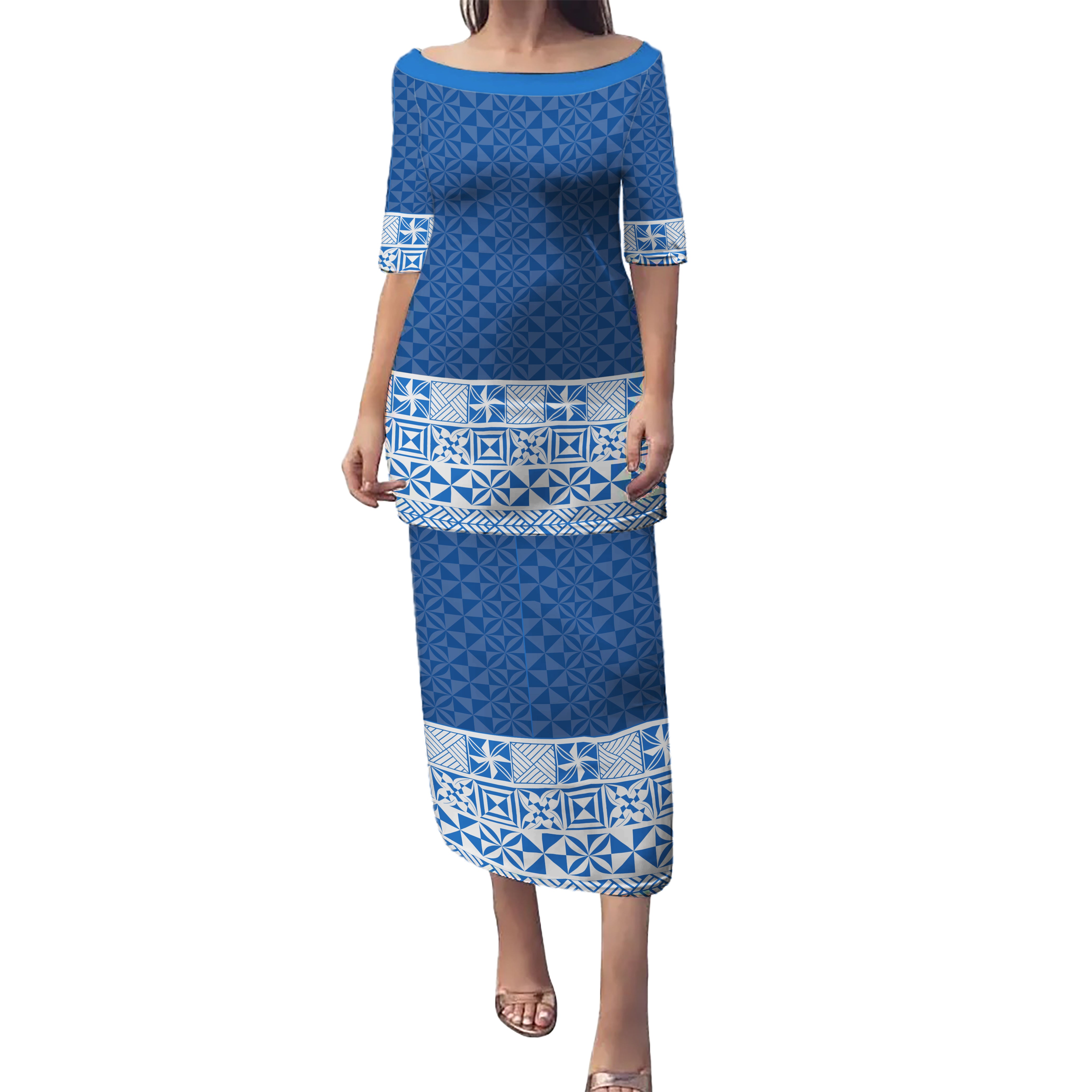 Tonga Puletasi Ngatu Style Blue | Polynesian.co