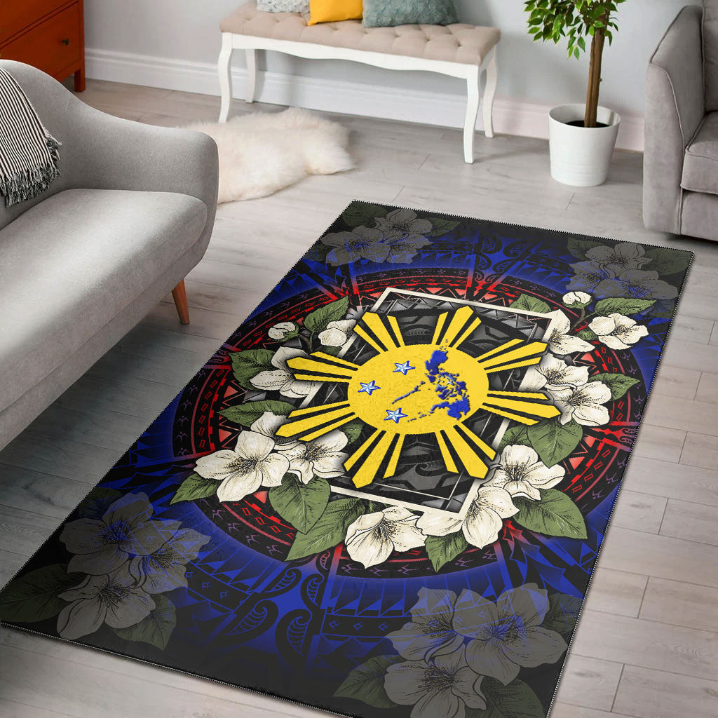 Philippines Filipino Area Rug Sun And Map Jasmine Flowers Vintage Style ...
