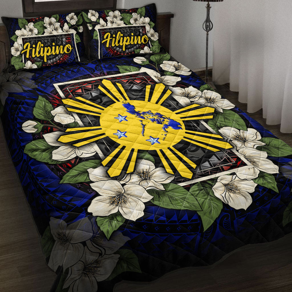 Philippines Filipino Quilt Bed Set Sun And Map Jasmine Flowers Vintage ...