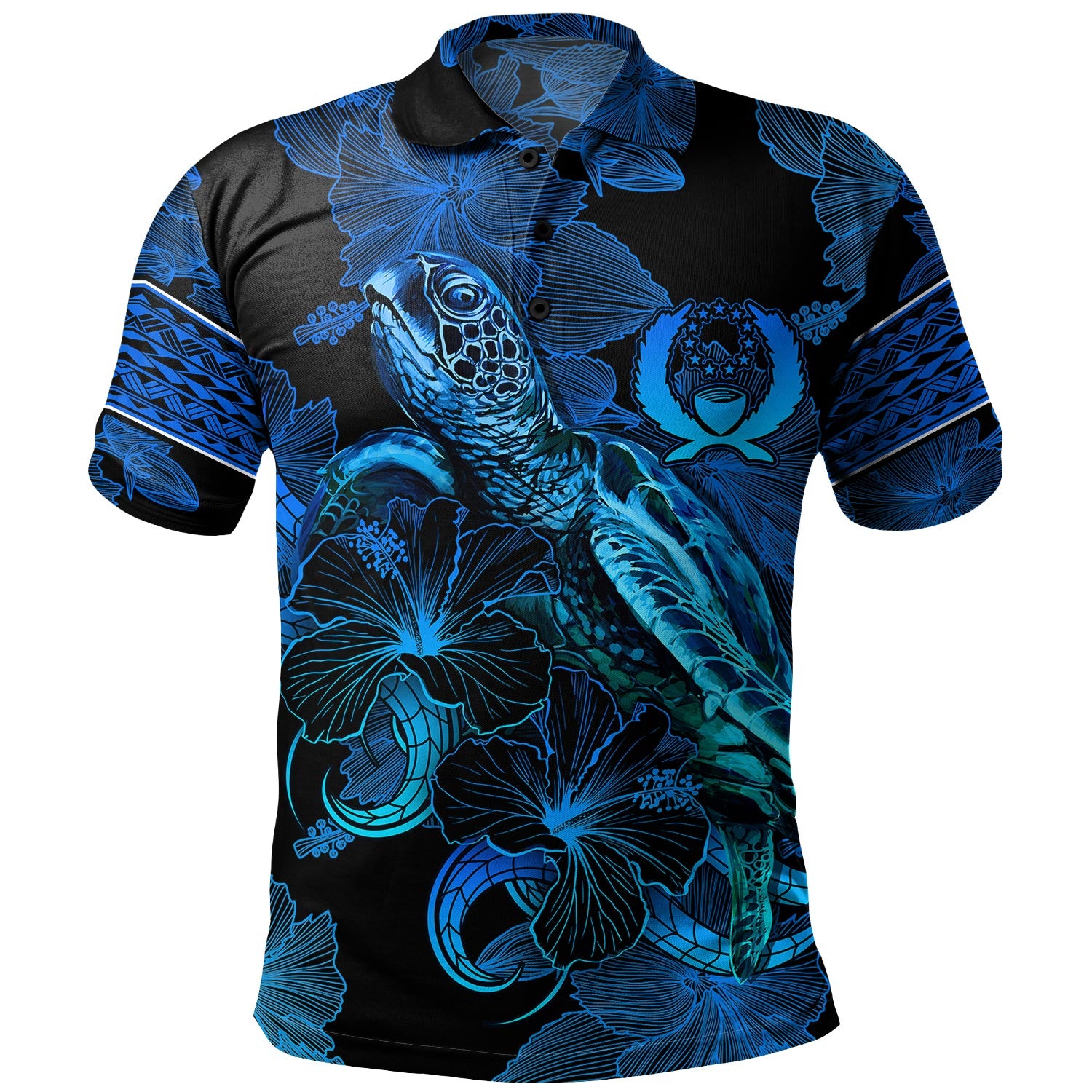 Pohnpei State Polo Shirt Sea Turtle With Blooming Hibiscus Flowers ...