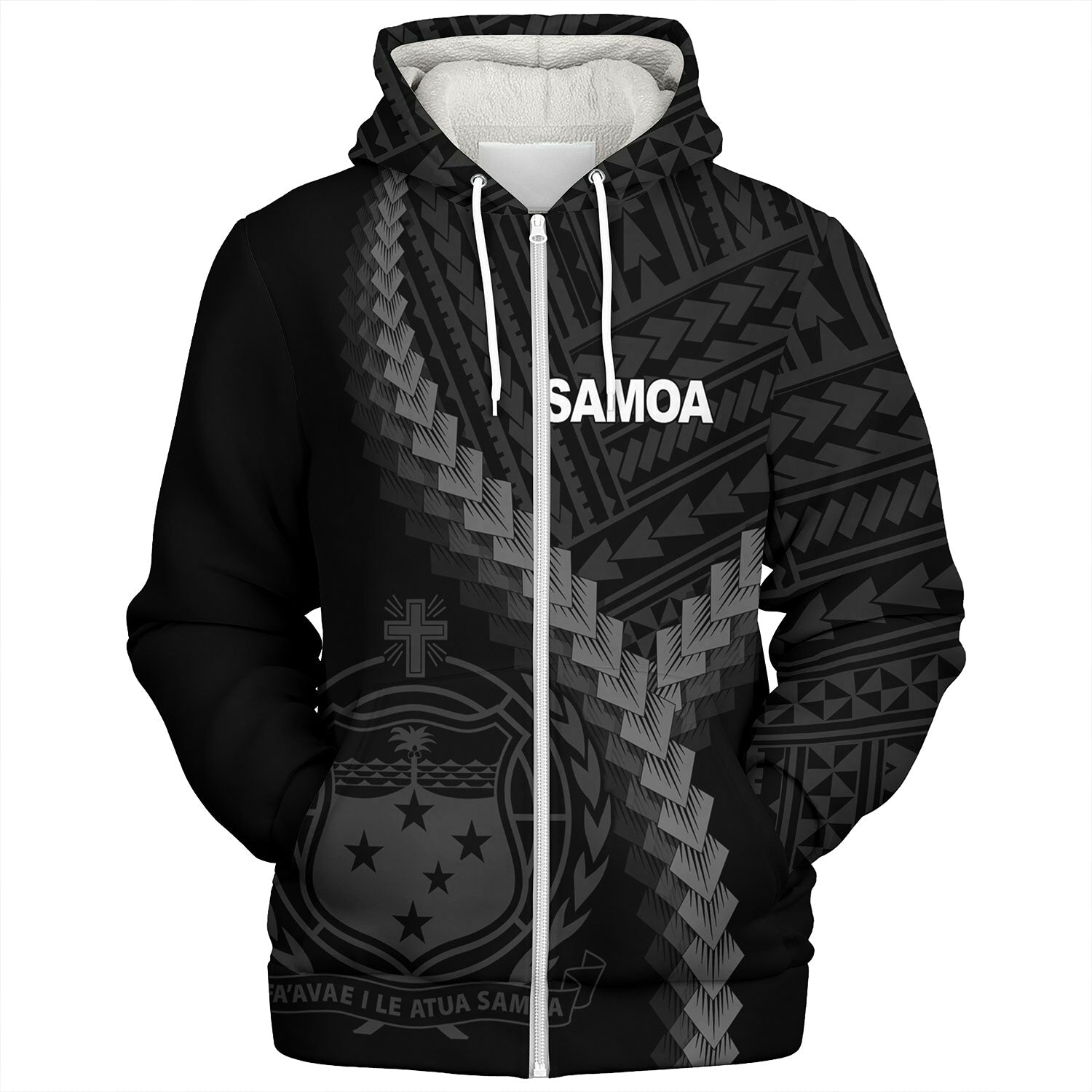 Samoa Sherpa Hoodie Samoa Coat Of Arms With Polynesian Tattoo Style ...