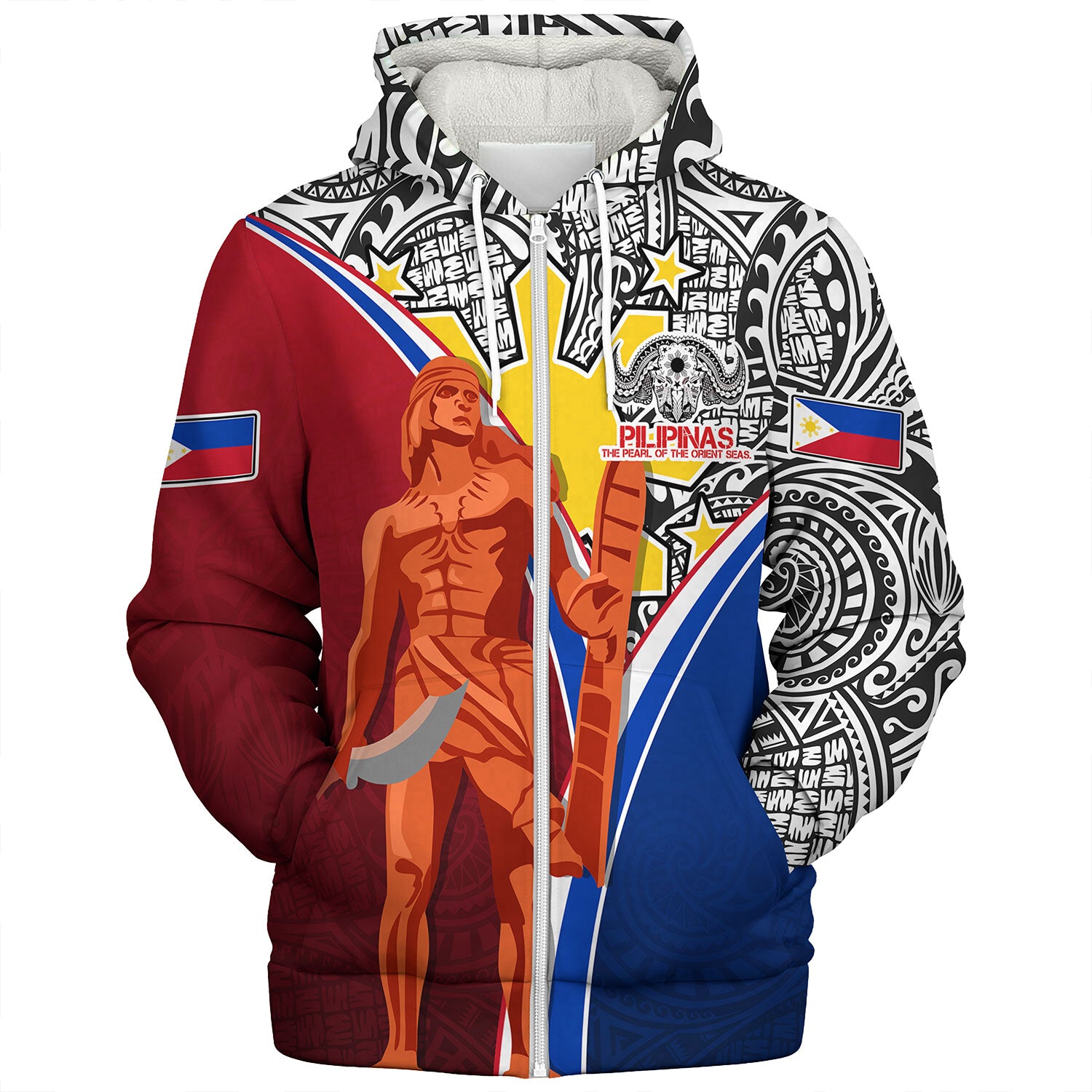 Philippines Filipinos Sherpa Hoodie Philippines Lapu Lapu With Tribal ...