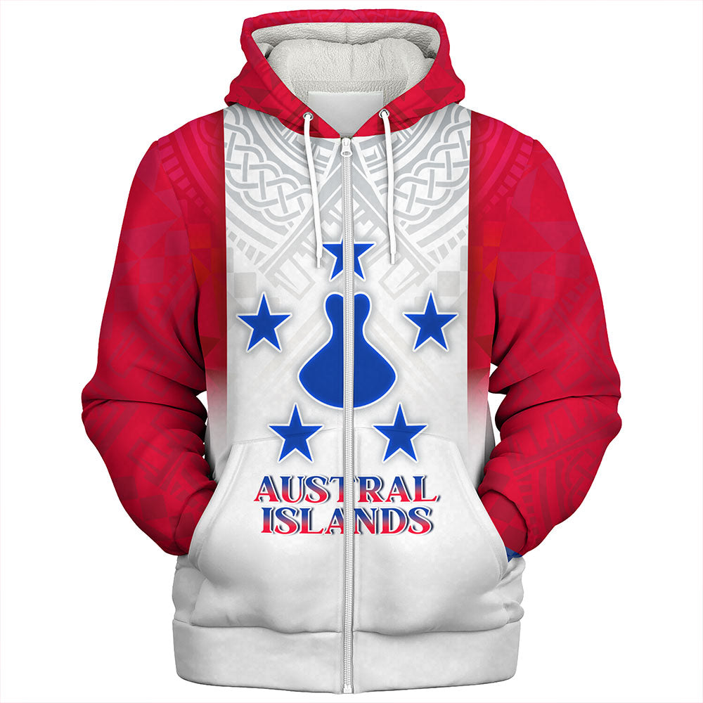 Austral Islands Sherpa Hoodie Flag Color With Traditional Patterns ...