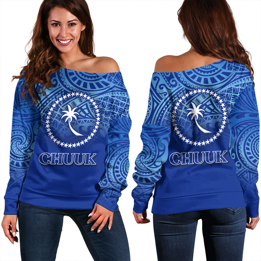Chuuk State Off Shoulder Sweatshirt Flag Color With Traditional ...