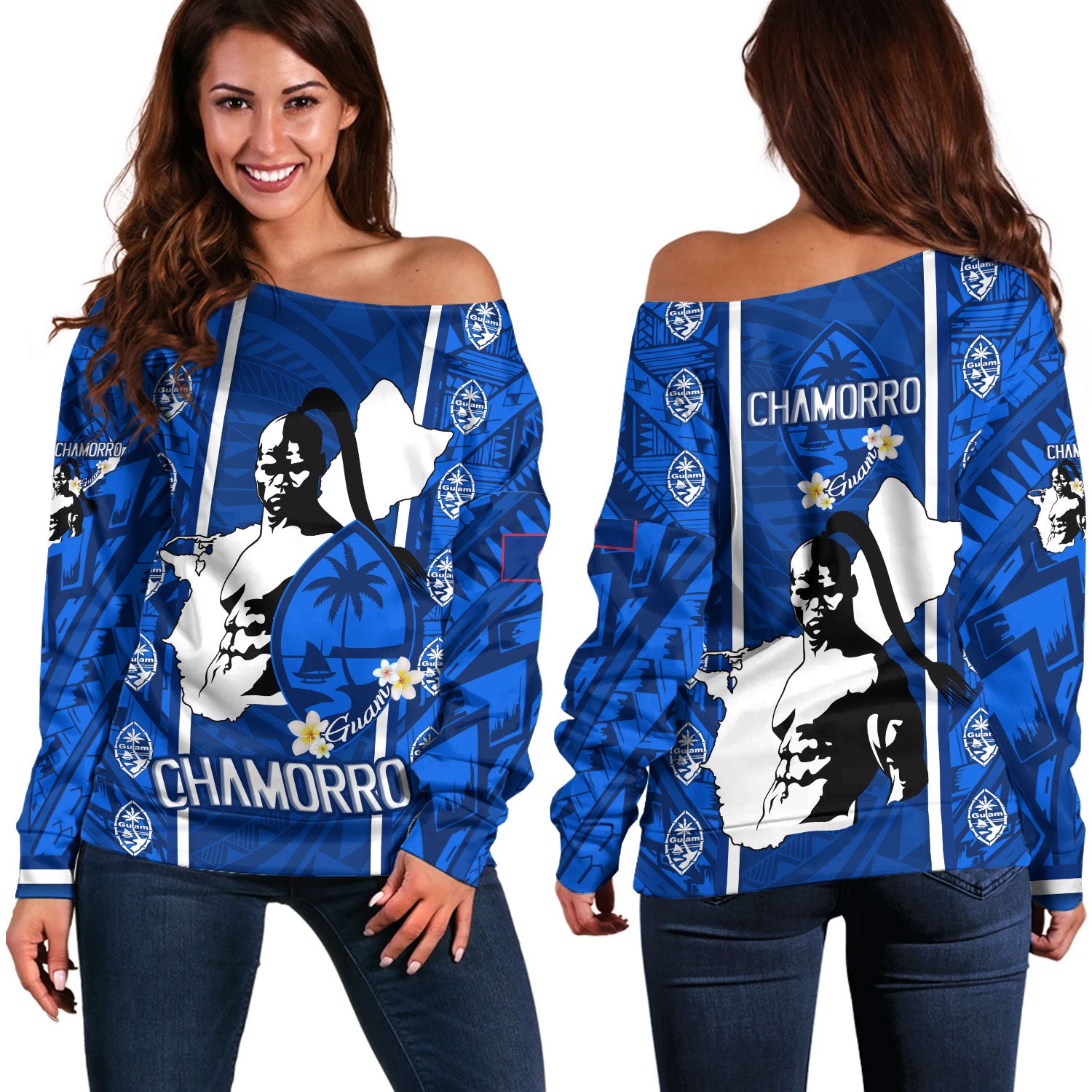 Guam Custom Personalised Off Shoulder Sweatshirt Chamorro Warrior ...