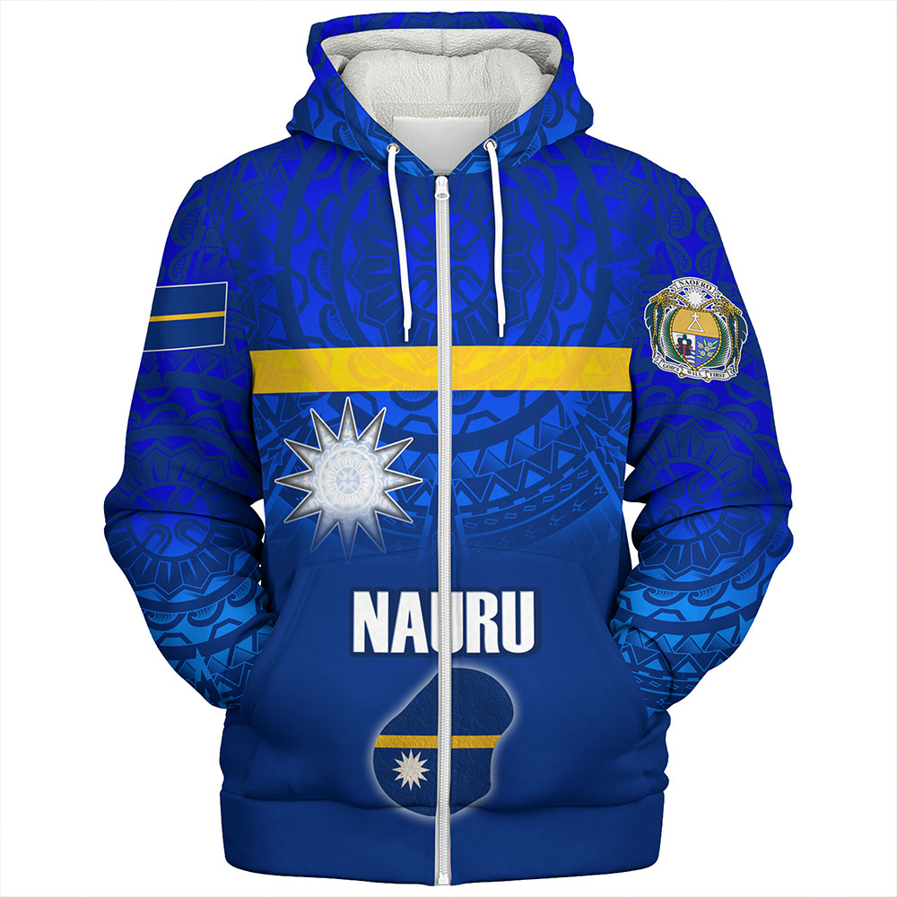 Nauru Sherpa Hoodie Flag Color With Traditional Patterns | Polynesian.co
