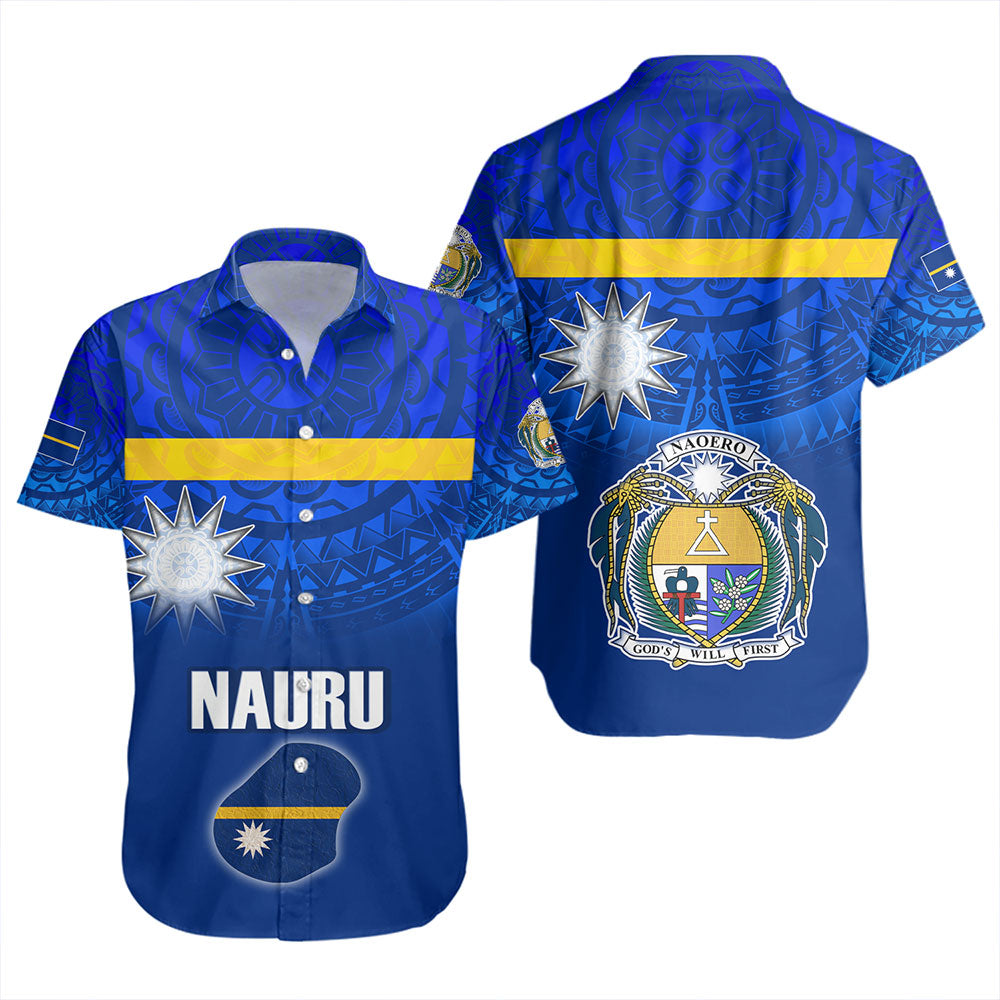 Nauru Short Sleeve Shirt Flag Color With Traditional Patterns ...