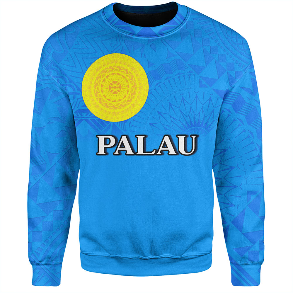 Palau Sweatshirt Flag Color With Traditional Patterns | Polynesian.co