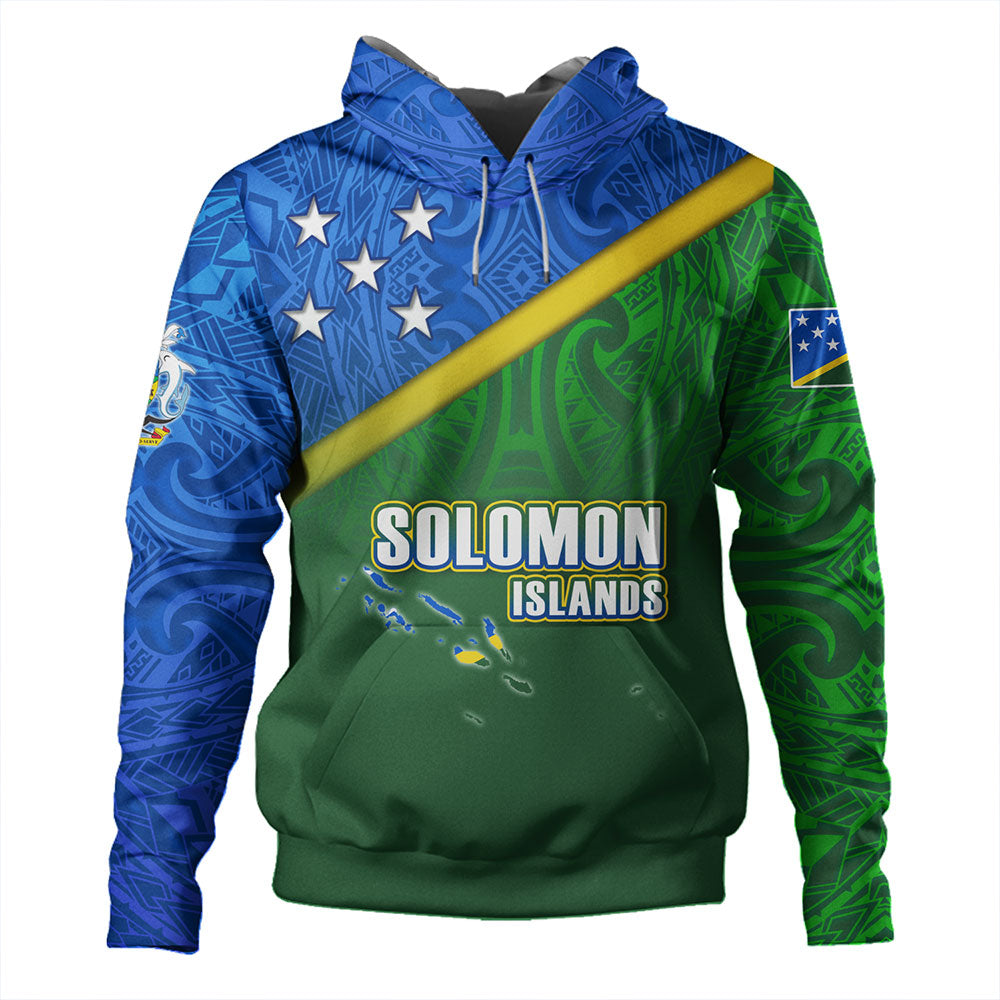 Solomon Islands Hoodie Flag Color With Traditional Patterns | Polynesian.co