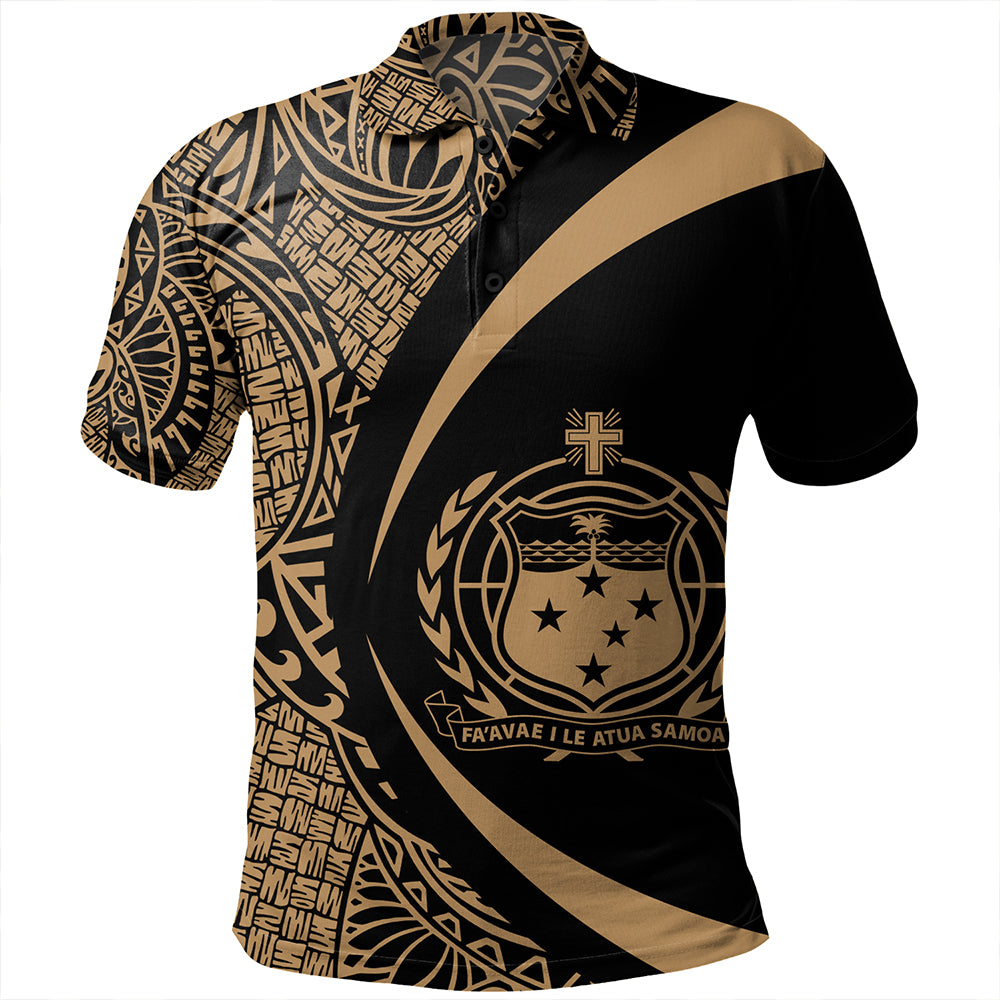 Samoa Polo Shirt Coat Of Arm Lauhala Gold Circle | Polynesian.co