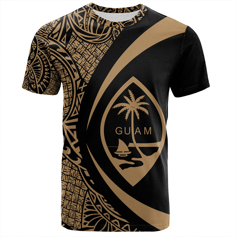 Guam T-Shirt Coat Of Arm Lauhala Gold Circle | Polynesian.co