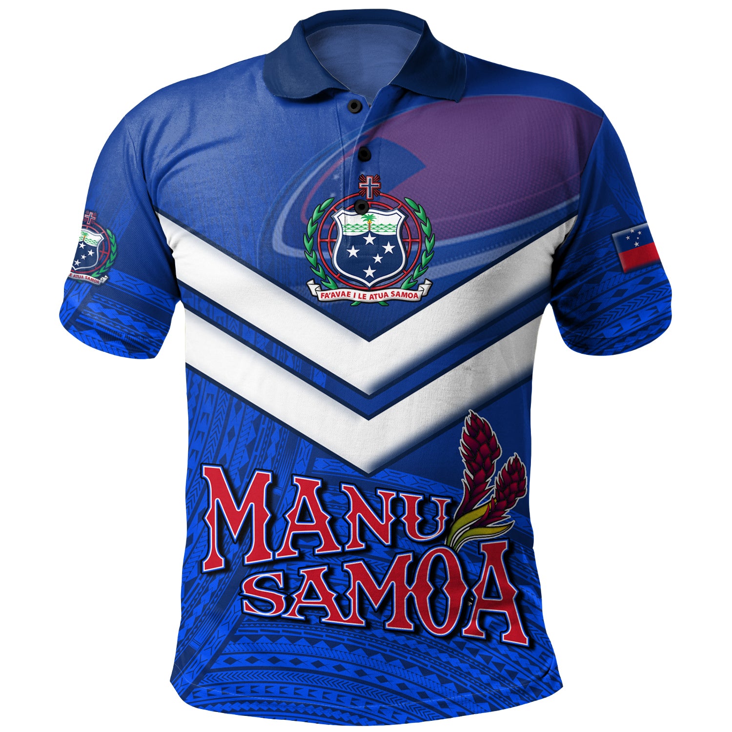 Samoa Polo Shirt Samoa Tradition Patterns With Rugby Ball | Polynesian.co