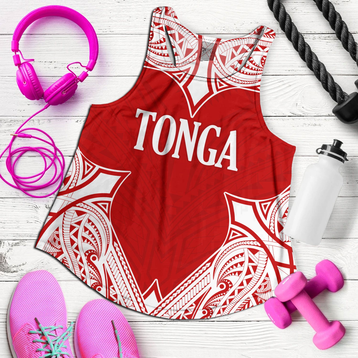 Tonga Women Tank - Custom Coat Of Arms With Patterns Flag Color ...