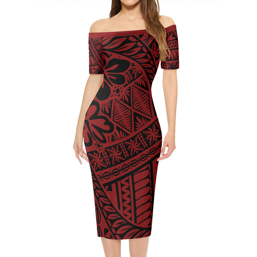 Tonga Short Sleeve Off The Shoulder Lady Dress Kupesi Ngatu | Polynesian.co