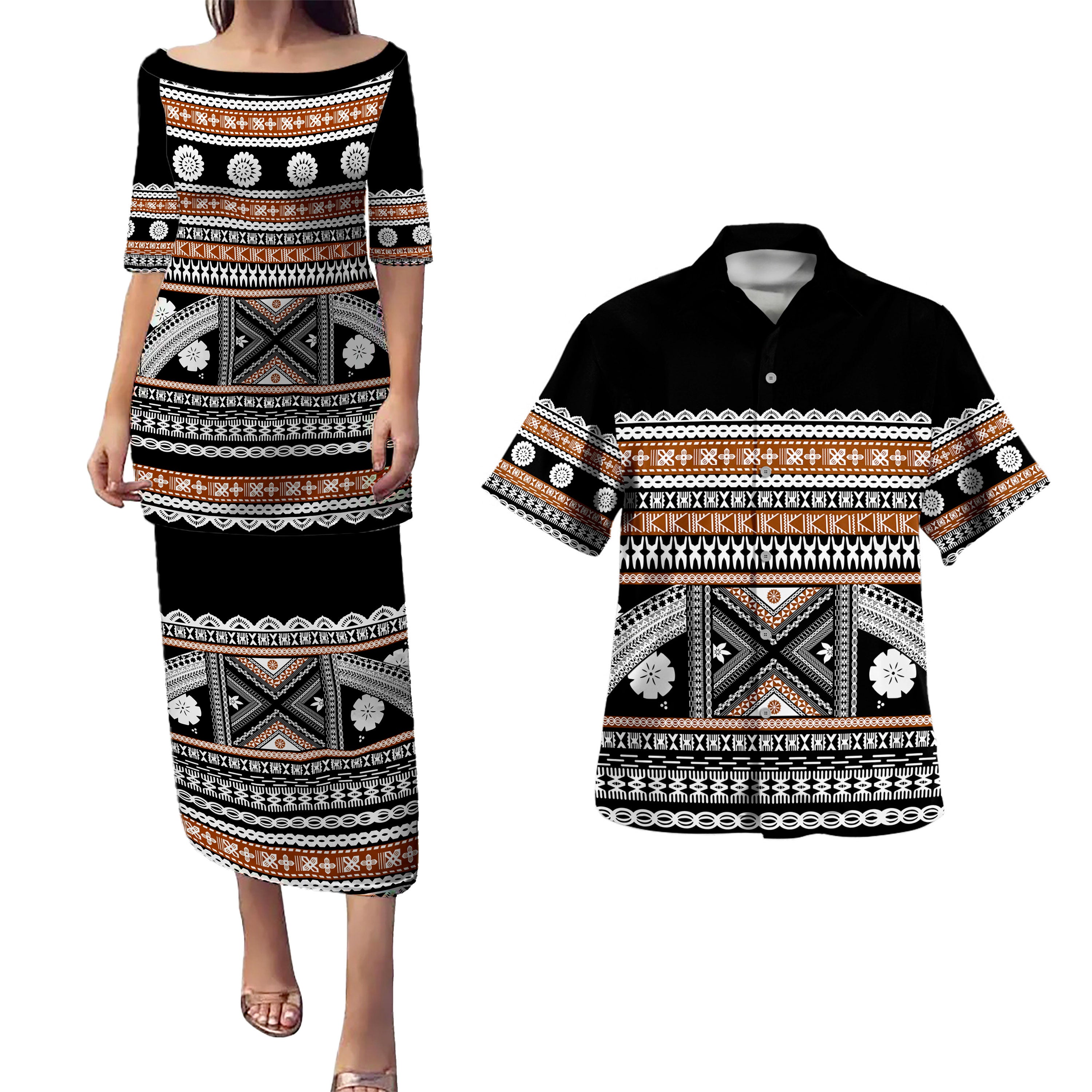 Fiji Combo Puletasi And Shirt Traditional Masi Tapa Clothes | Polynesian.co
