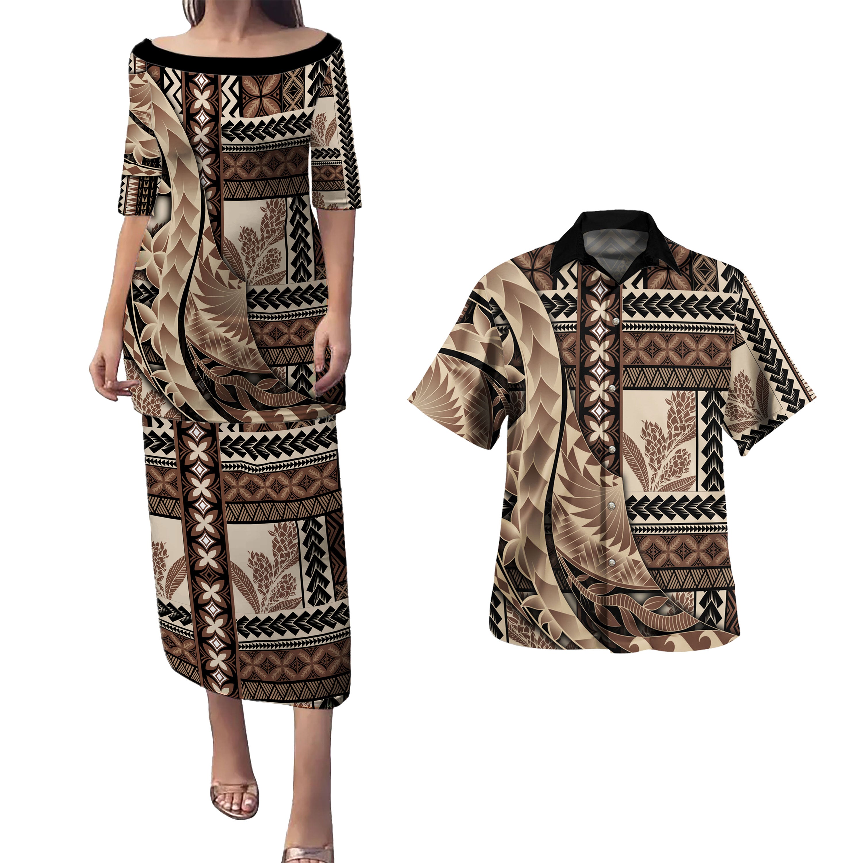 Samoa Combo Puletasi And Shirt Siapo With Polynesia Pattern | Polynesian.co