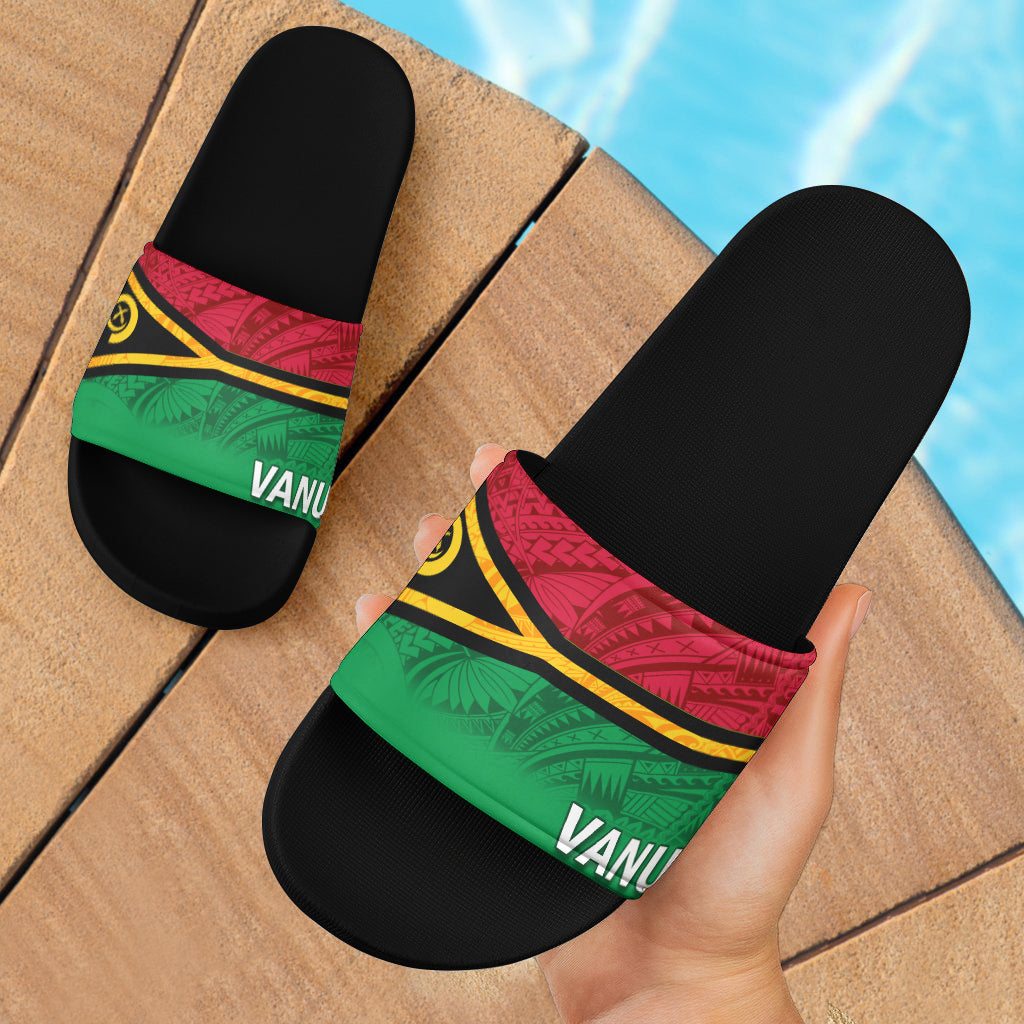 Vanuatu Flag Color With Traditional Patterns Slide Sandals | Polynesian.co