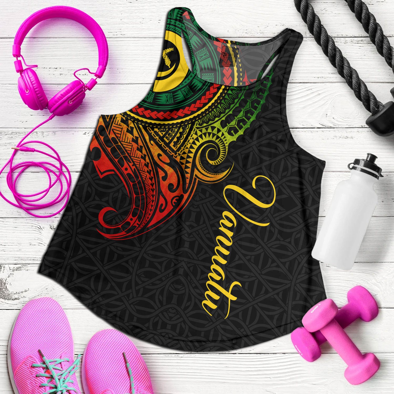 Vanuatu Women Tank Custom Vanuatu Seal Mutis En Atan Patterns Reggae ...