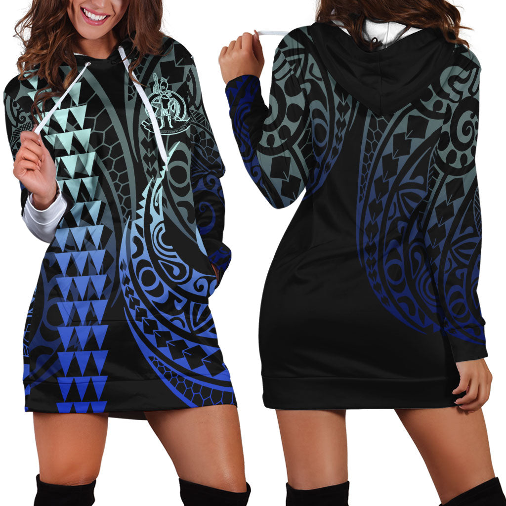 Vanuatu Hoodie Dress Kakau Style Gradient Blue | Polynesian.co