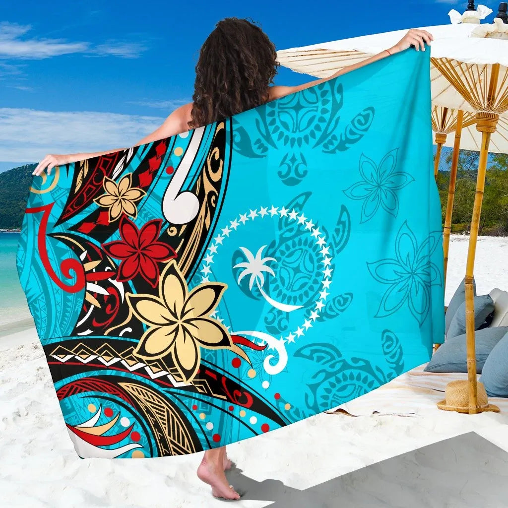 Chuuk Sarong - Tribal Flower With Special Turtles Blue Color ...