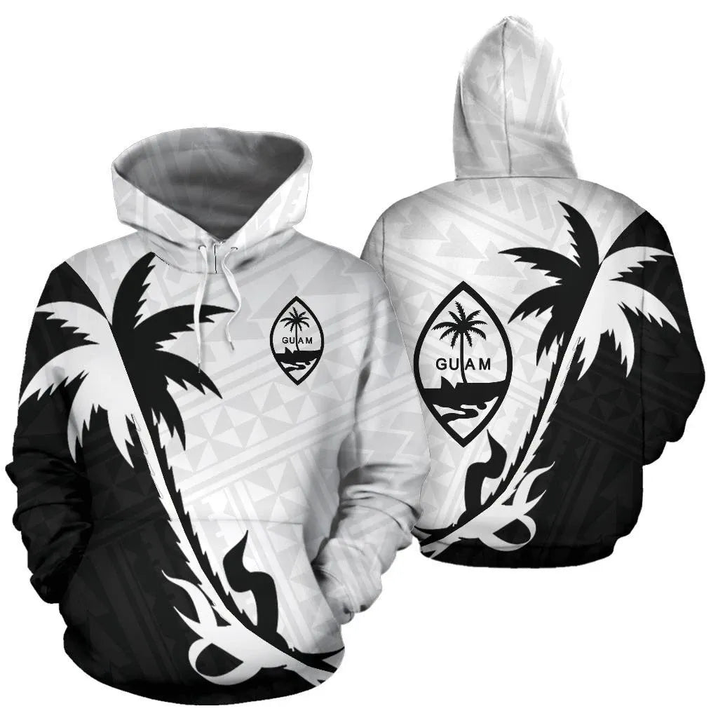 Guam Hoodie - Guam Coat Of Arms Coconut Tree Black White | Polynesian.co