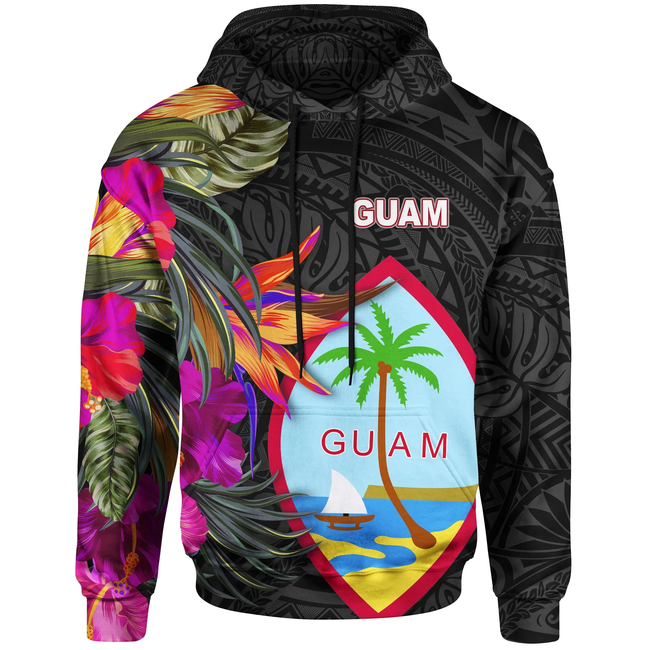 Guam Hoodie - Hibiscus Polynesian Pattern | Polynesian.co