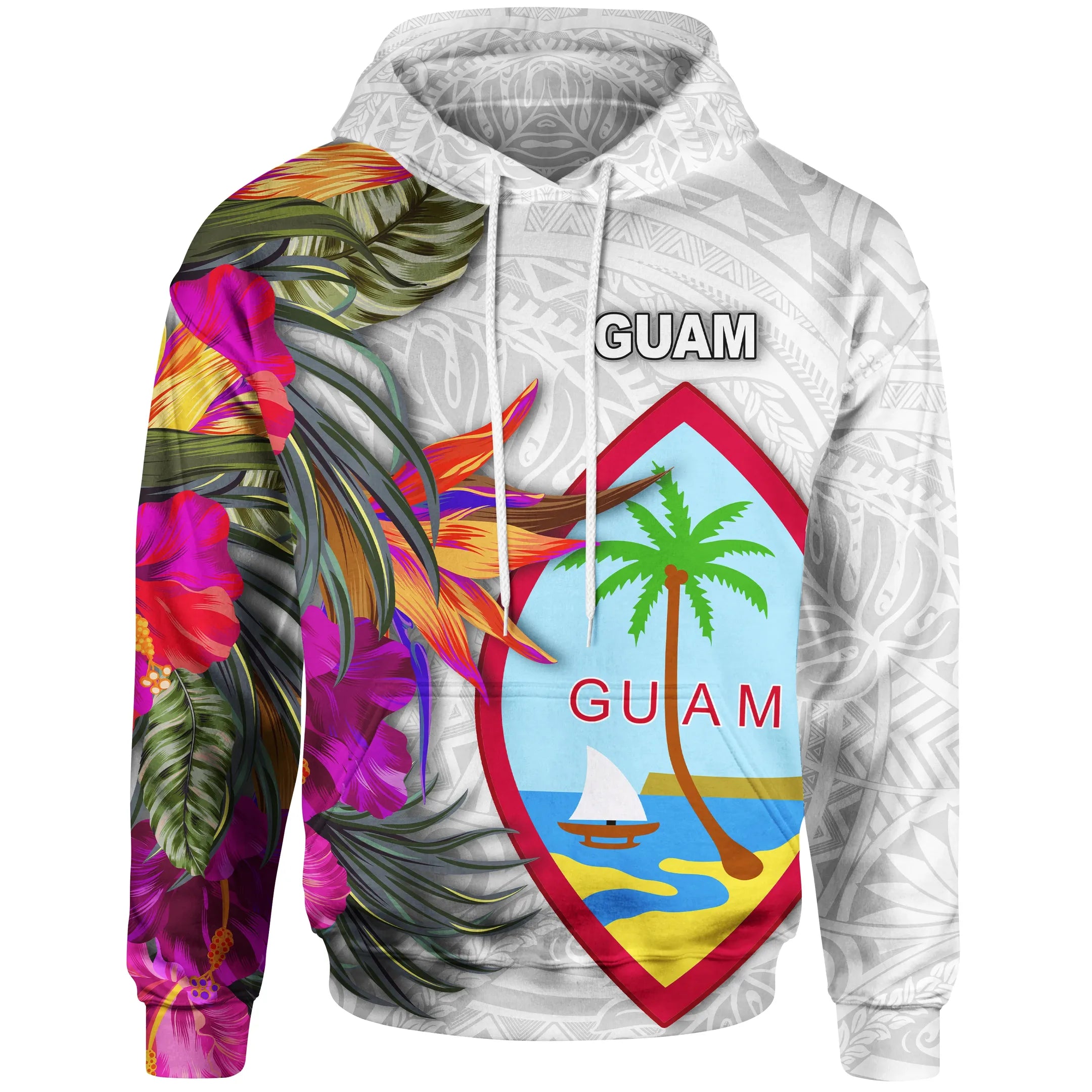 Guam Hoodie Hibiscus Polynesian White pattern | Polynesian.co