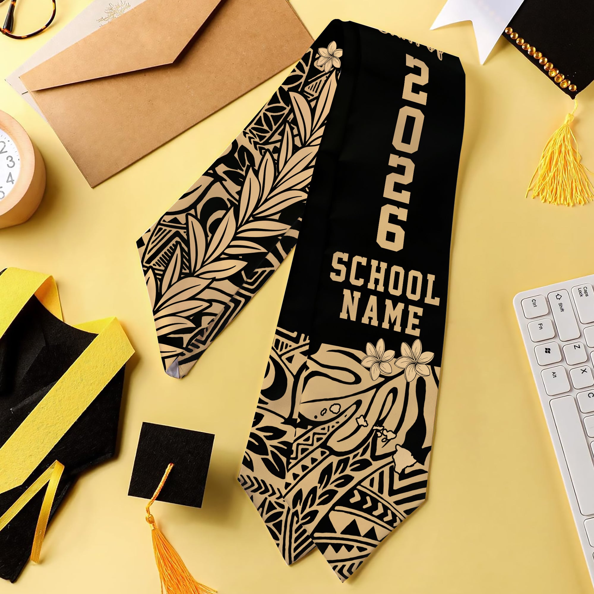 Hawaii Graduation Stole Aloha Map Tribal Fabric | Polynesian.co