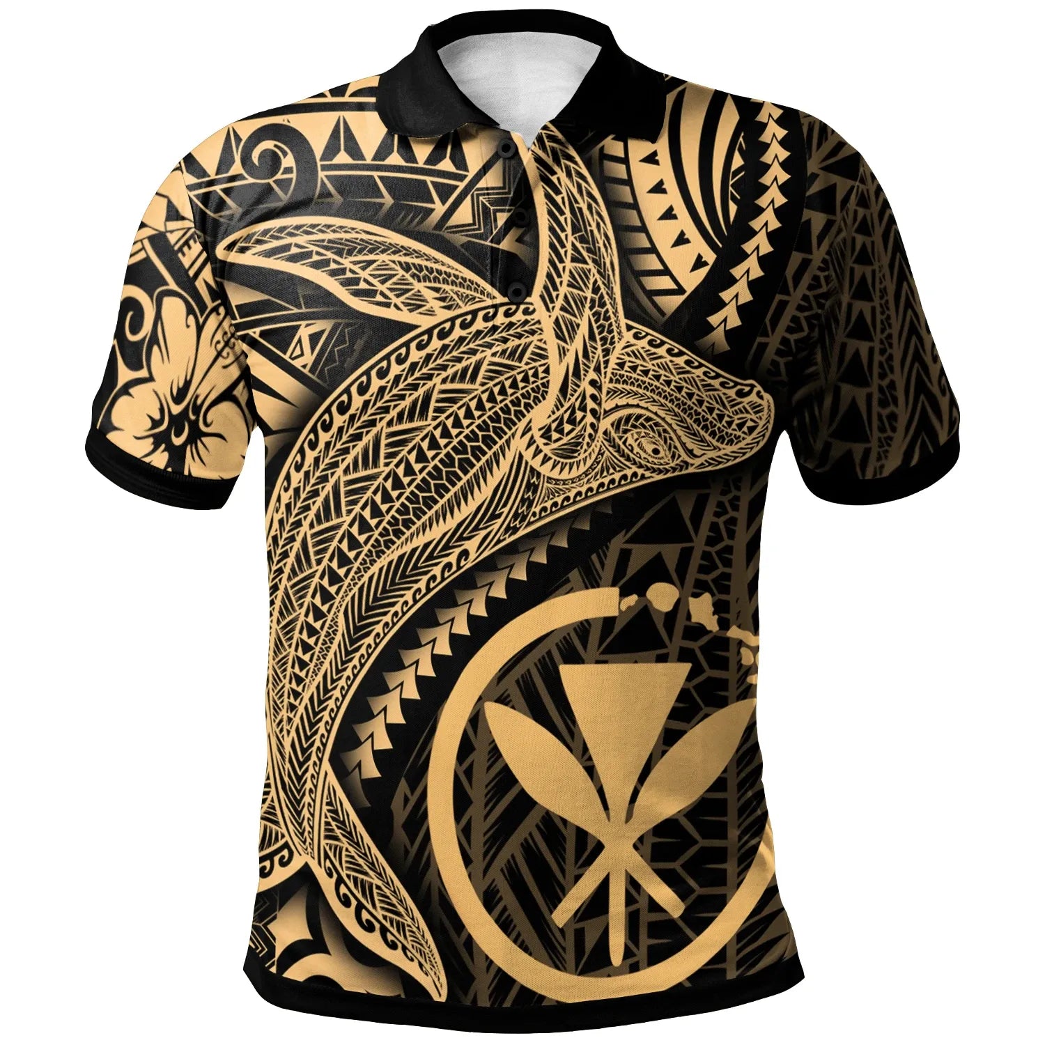 Hawaii Kanaka Maoli Map Polo Shirt - Humpback Whale & Coat of Arms Gold ...