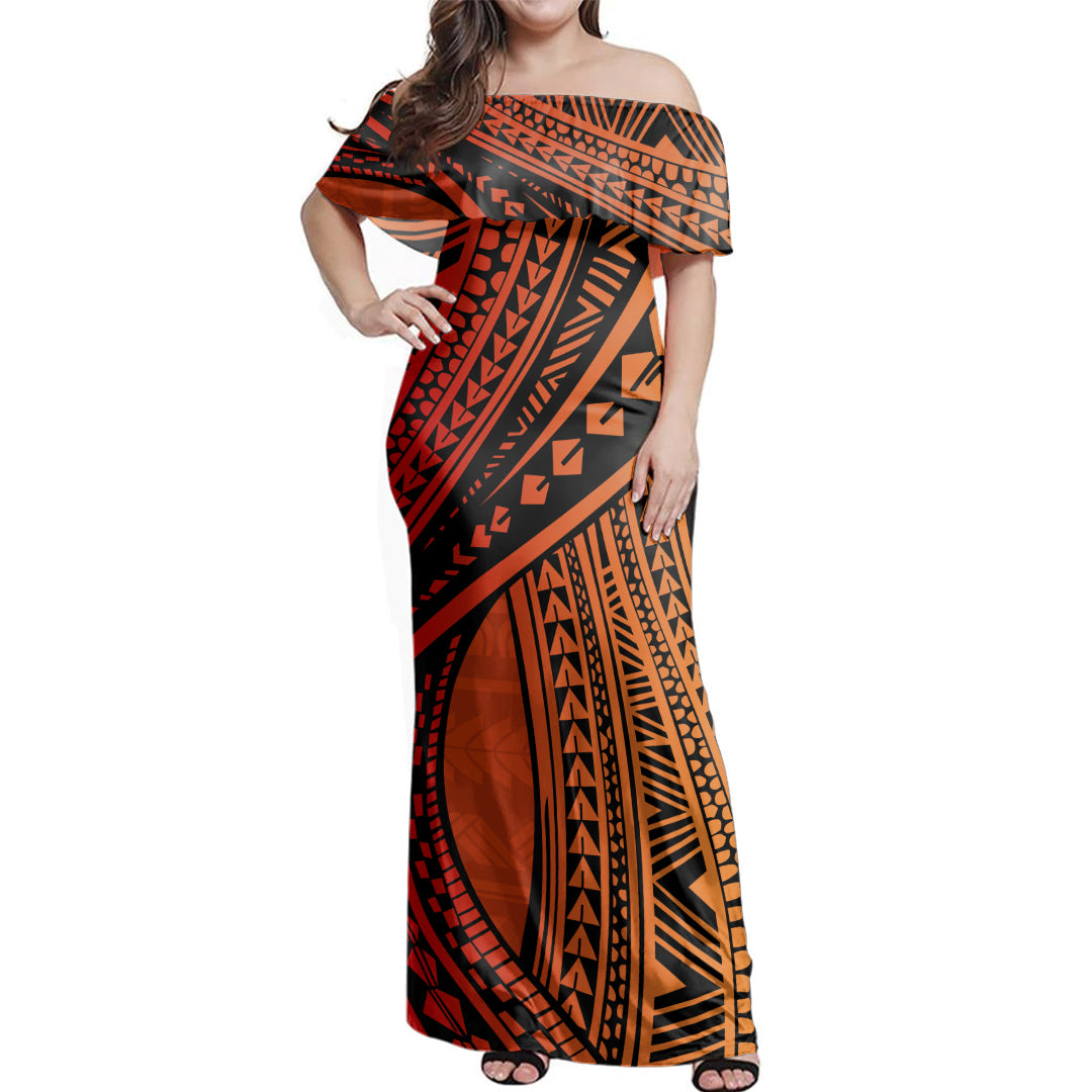 Polynesian Woman Off Shoulder Long Dress Pattern | Polynesian.co
