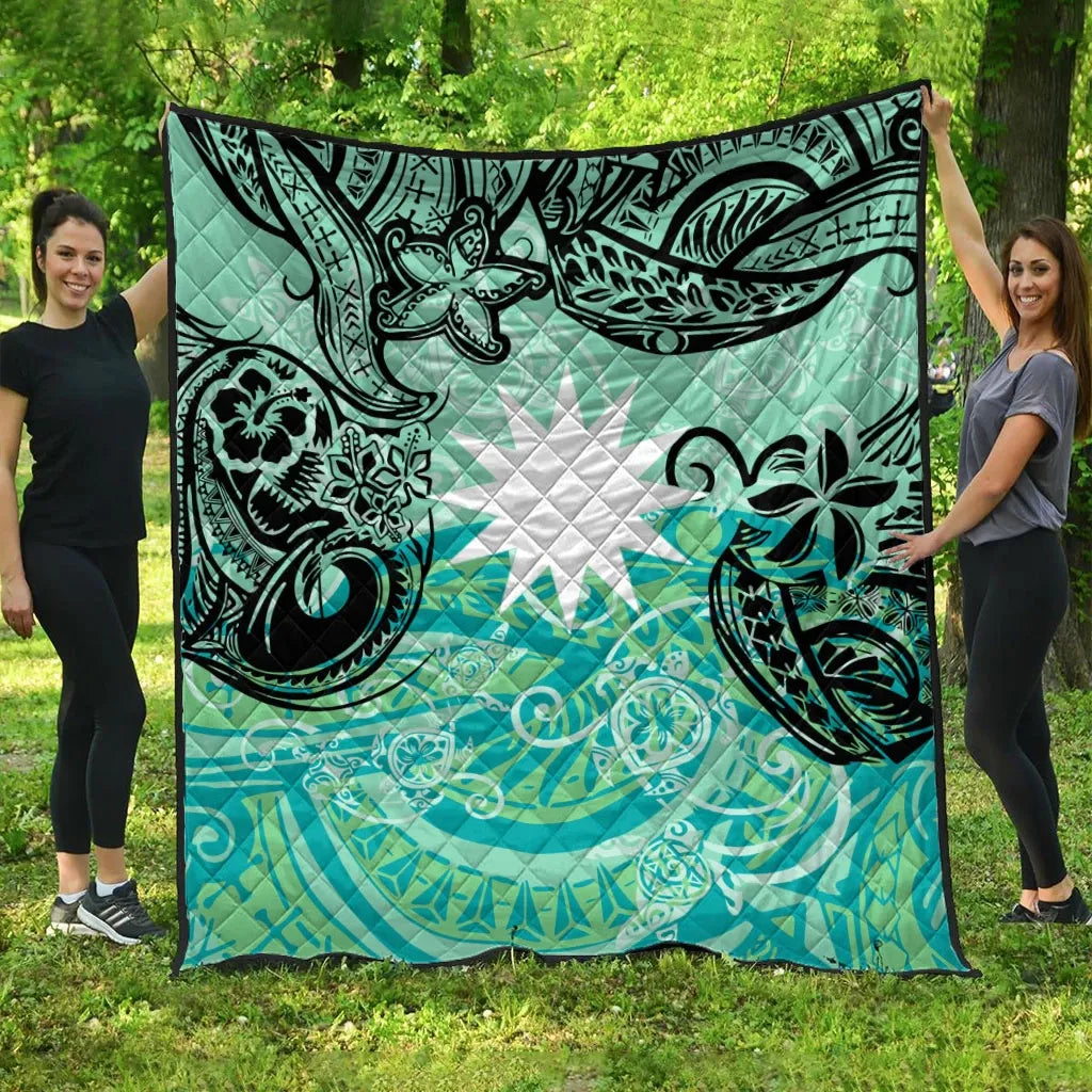 Nauru Polynesian Premium Quilt - Vintage Floral Pattern Green Color ...