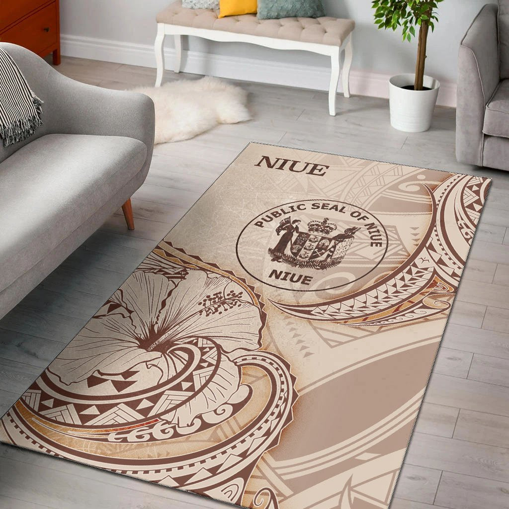 Niue Area Rug - Hibiscus Flowers Vintage Style | Polynesian.co