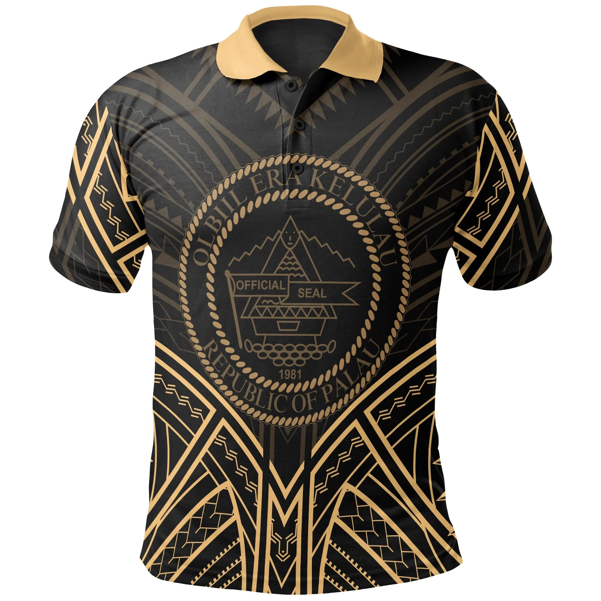 Palau Polo Shirt - Palau Seal Gold Tribal Patterns | Polynesian.co