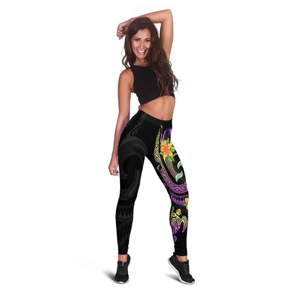 Pohnpei Legging - Plumeria Flowers with Spiral Patterns | Polynesian.co