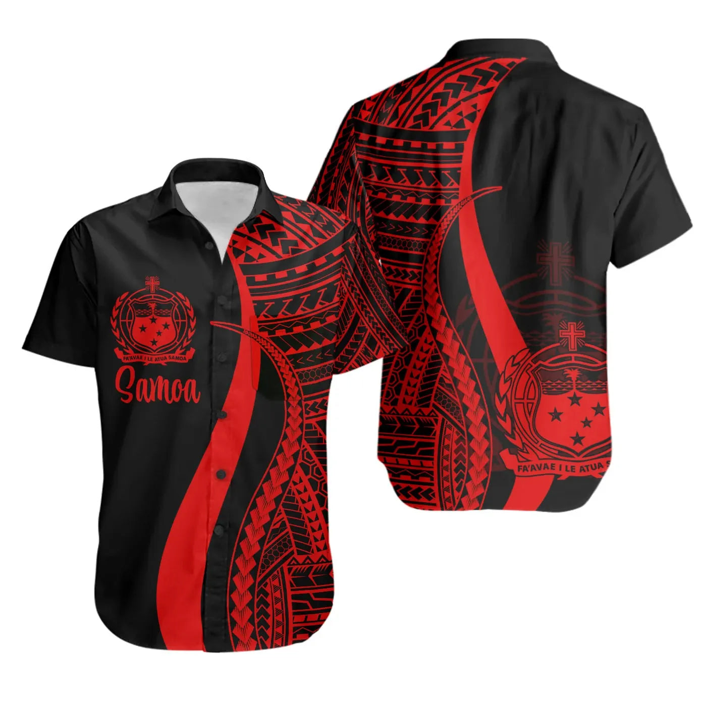 Samoa Short Sleeve Shirt - Red Polynesian Tentacle Tribal Pattern ...