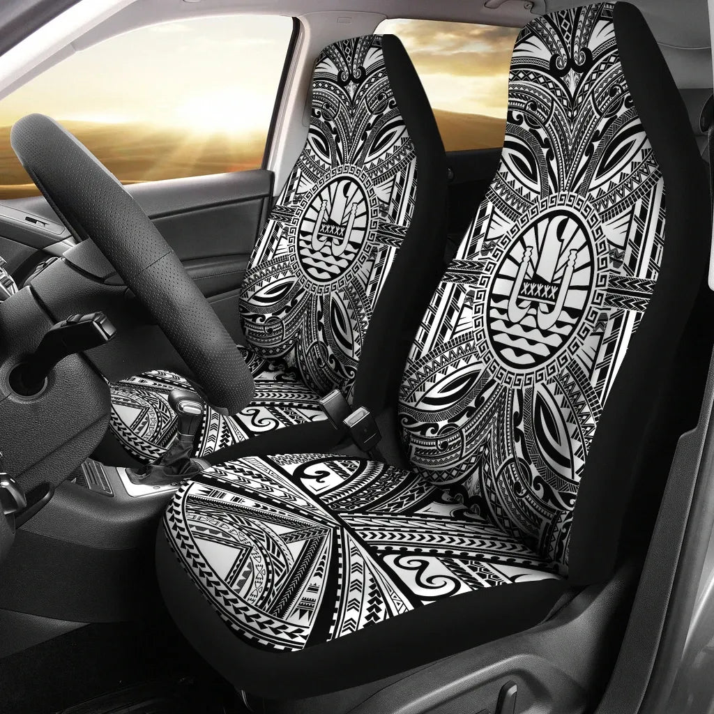Tahiti Car Seat Cover - Tahiti Coat Of Arms Polynesian White Black ...