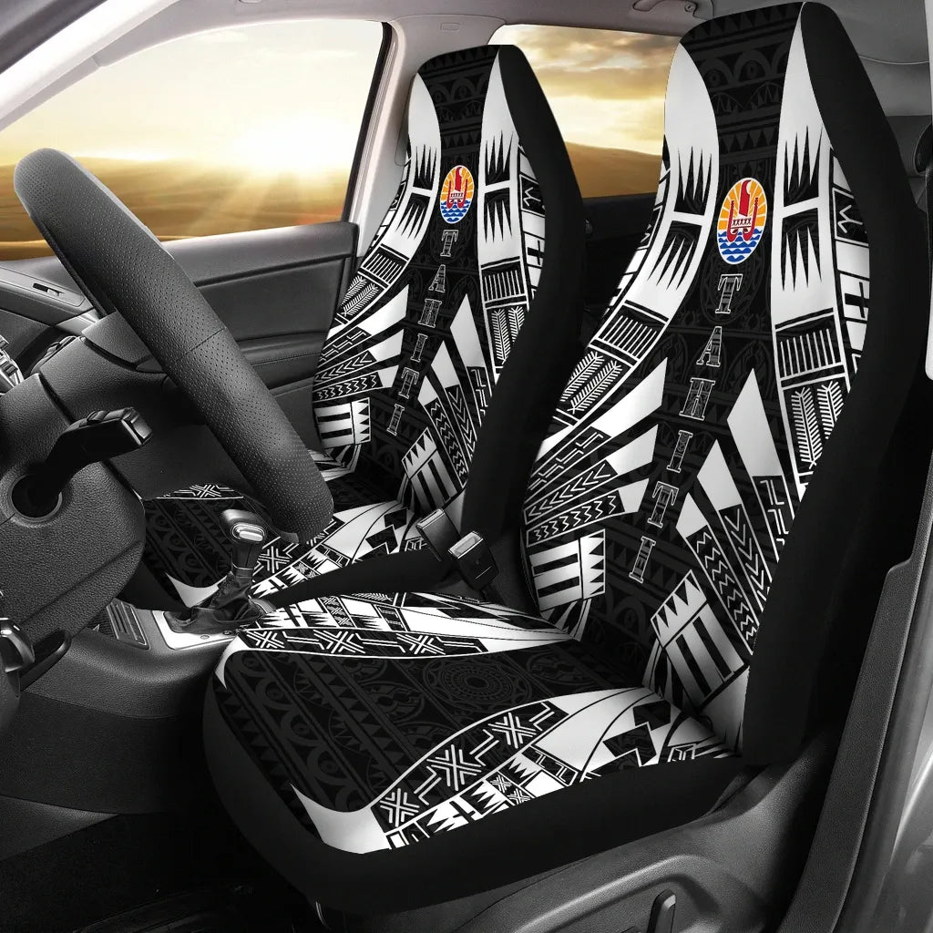 Tahiti Car Seat Covers - Tahiti Flag Polynesian Tattoo Black ...