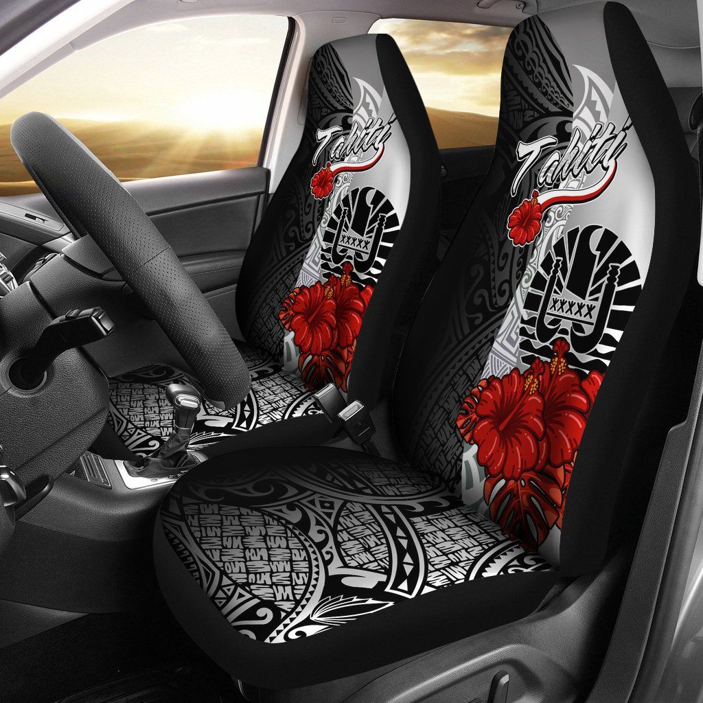 Tahiti Polynesian Car Seat Covers - Coat Of Arm With Hibiscus White ...